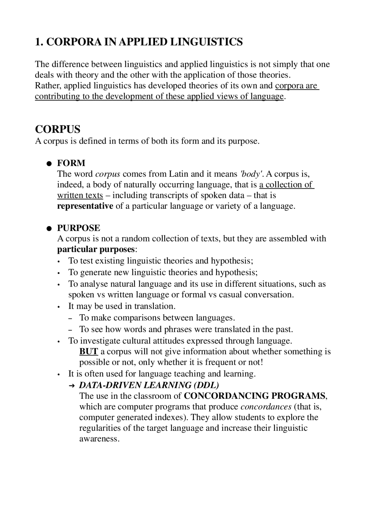 Riassunto Corpora in Applied Linguistics (cap. 1-4) - Docsity