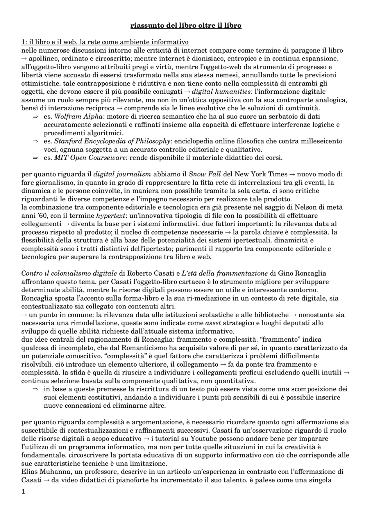 Riassunto Oltre Il Libro Sintesi Del Corso Di Elementi Di Informatica