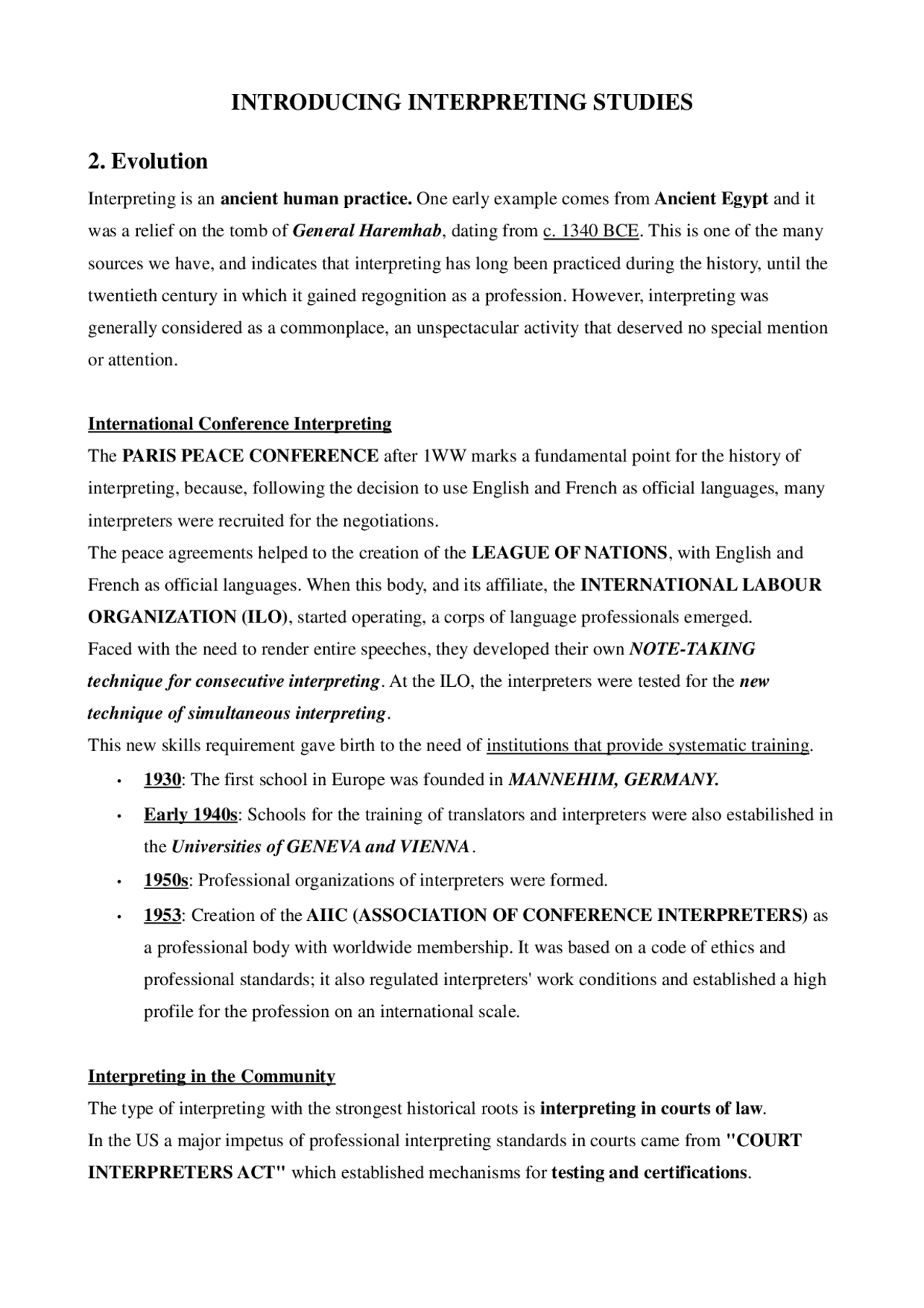 Riassunto Introducing Interpreting Studies (cap. 2-8-9-10-11) - Docsity