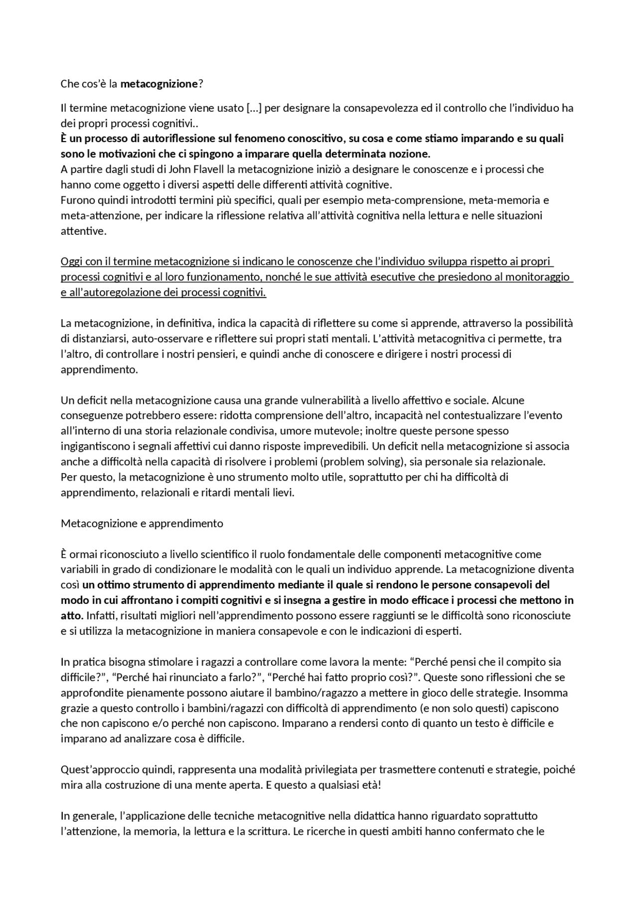 Metacognizione E Apprendimento Docsity