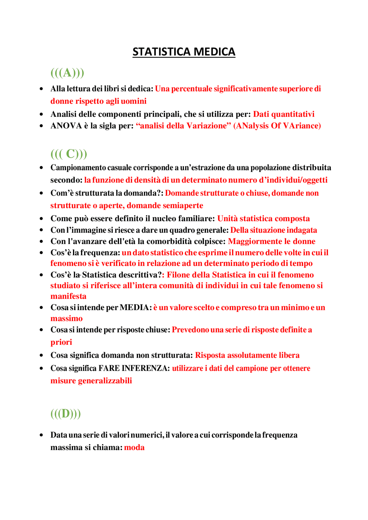 Test Statistica Medica Lm47 Pegaso Prove Desame Di Scienze Motorie