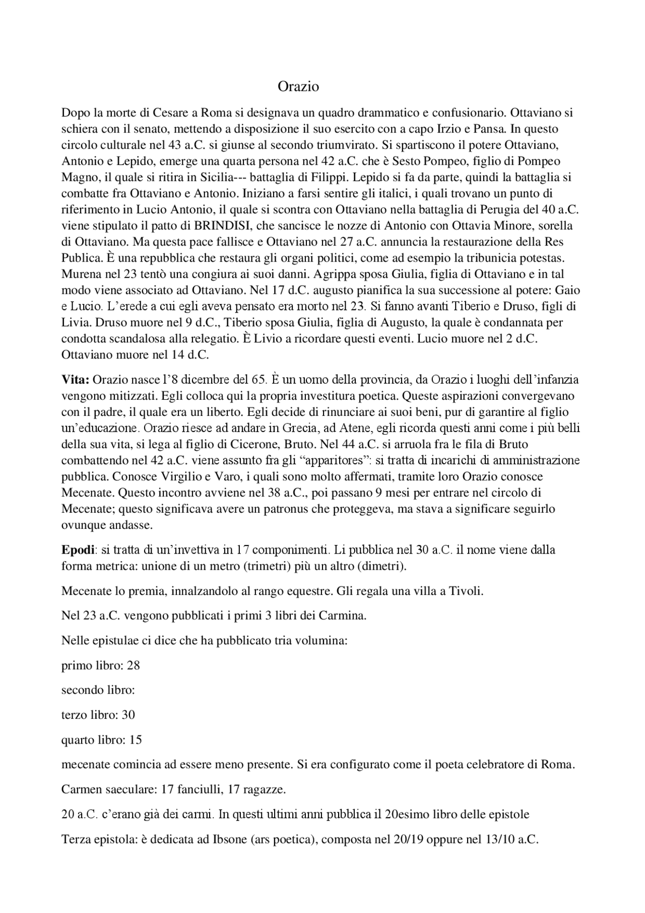 Appunti Di Latino Su Orazio Docsity