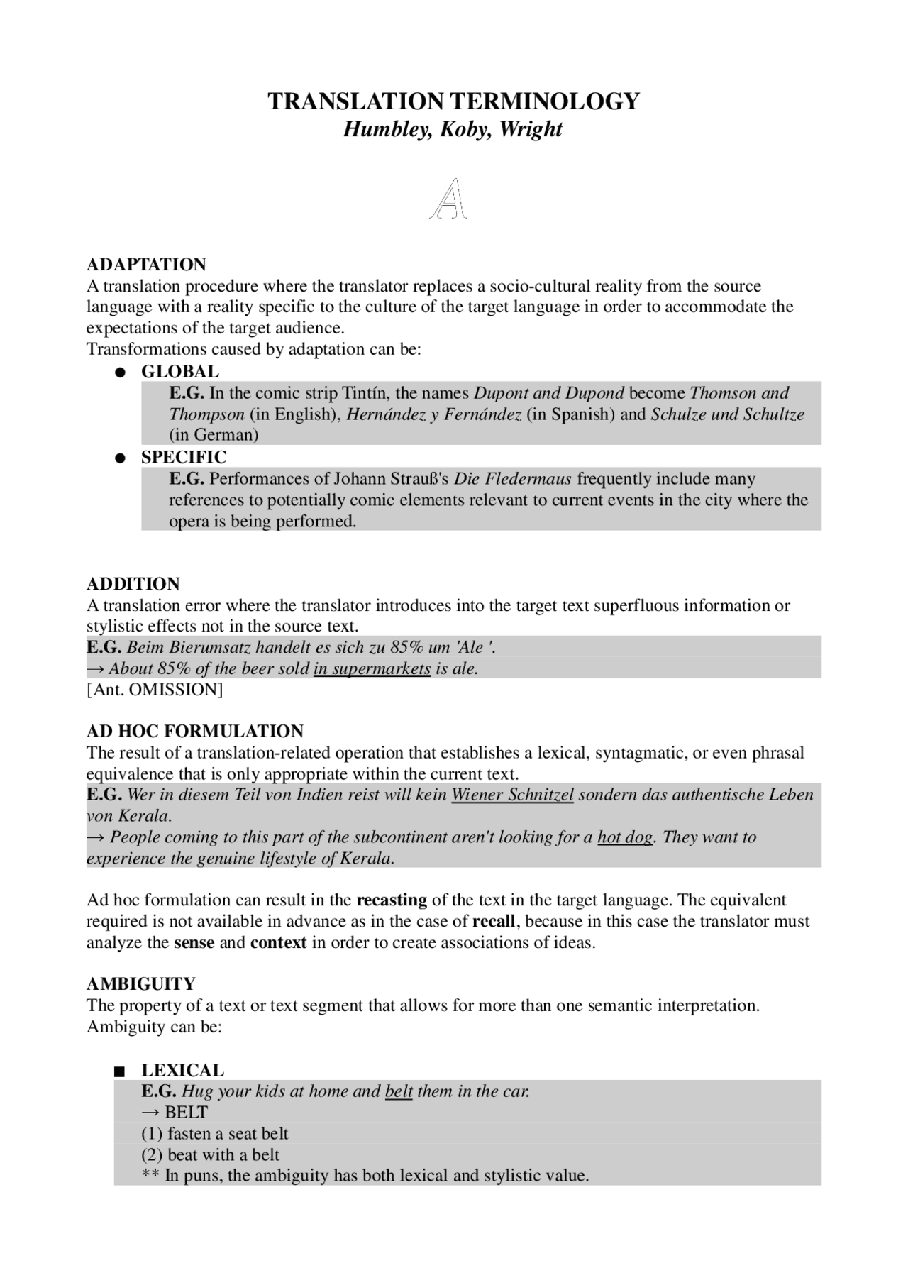 Riassunto Translation Terminology - Docsity
