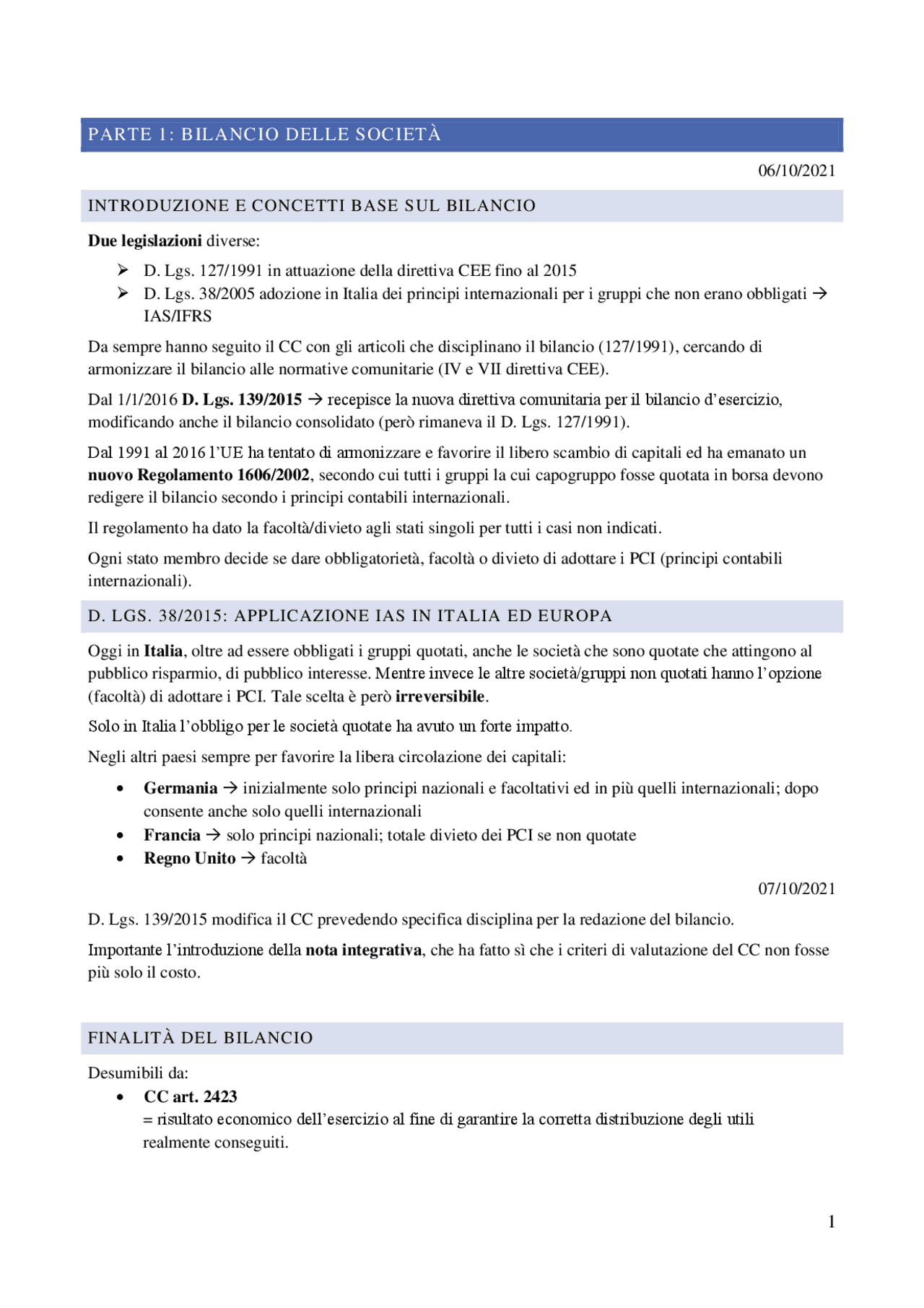 Appunti Bilanci Delle Società E Dei Gruppi Primo Parziale Docsity