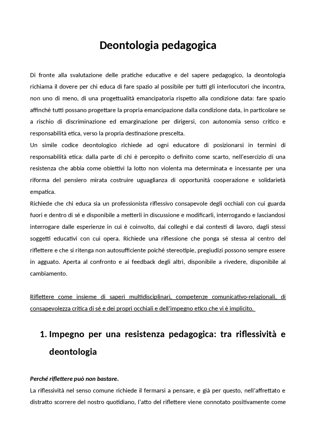 Deontologia Pedagogica Riassunto Docsity