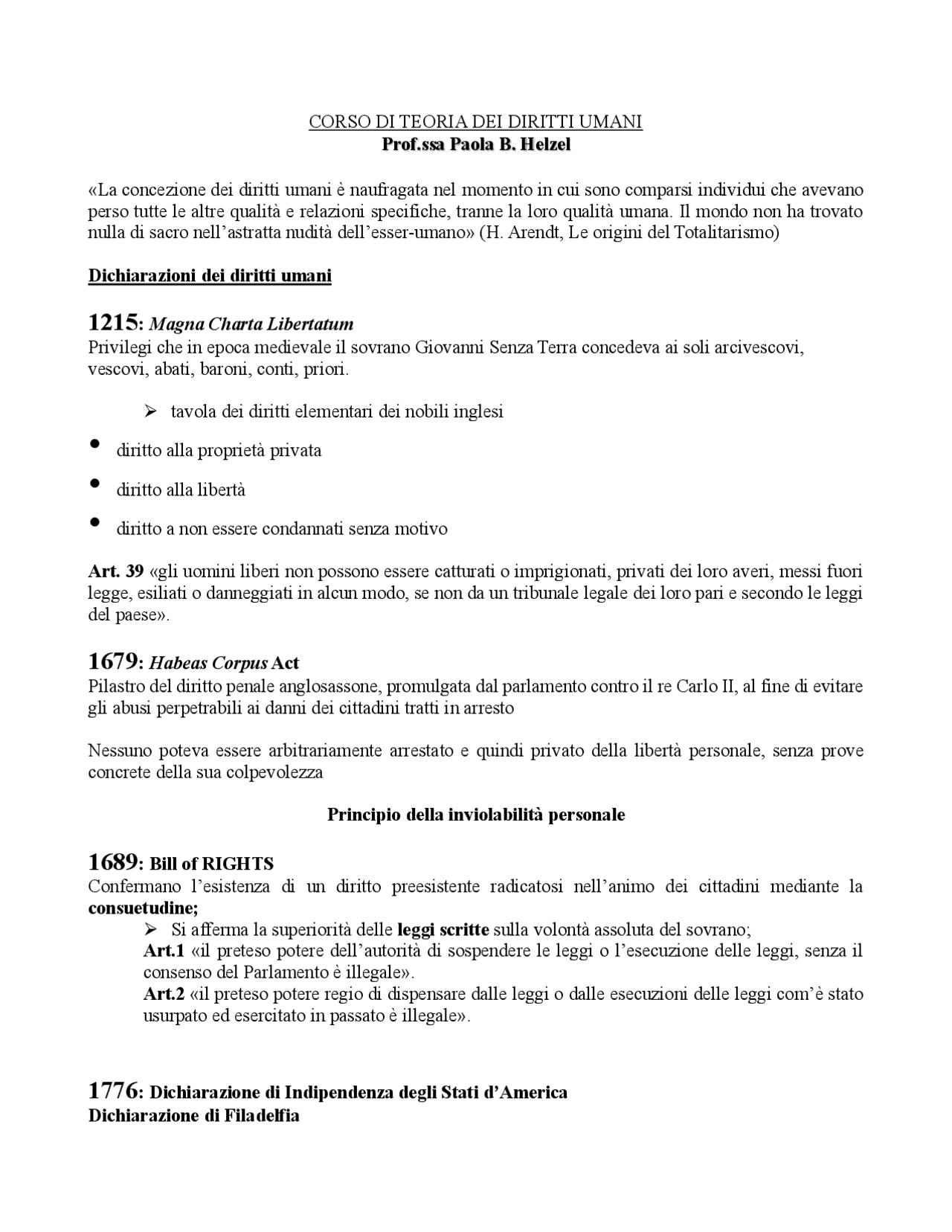 Teoria Dei Diritti Umani Docsity