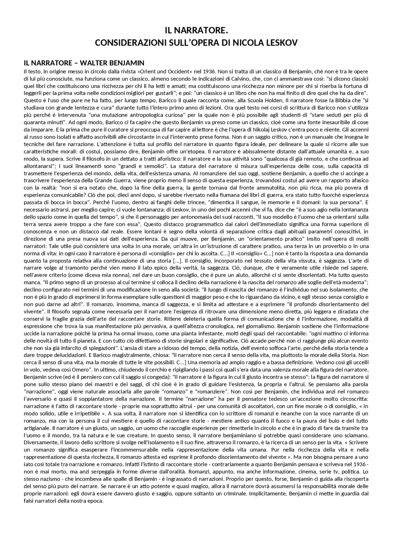 Il narratore. considerazioni sull'opera di Nicola Leskov, in angelus ...