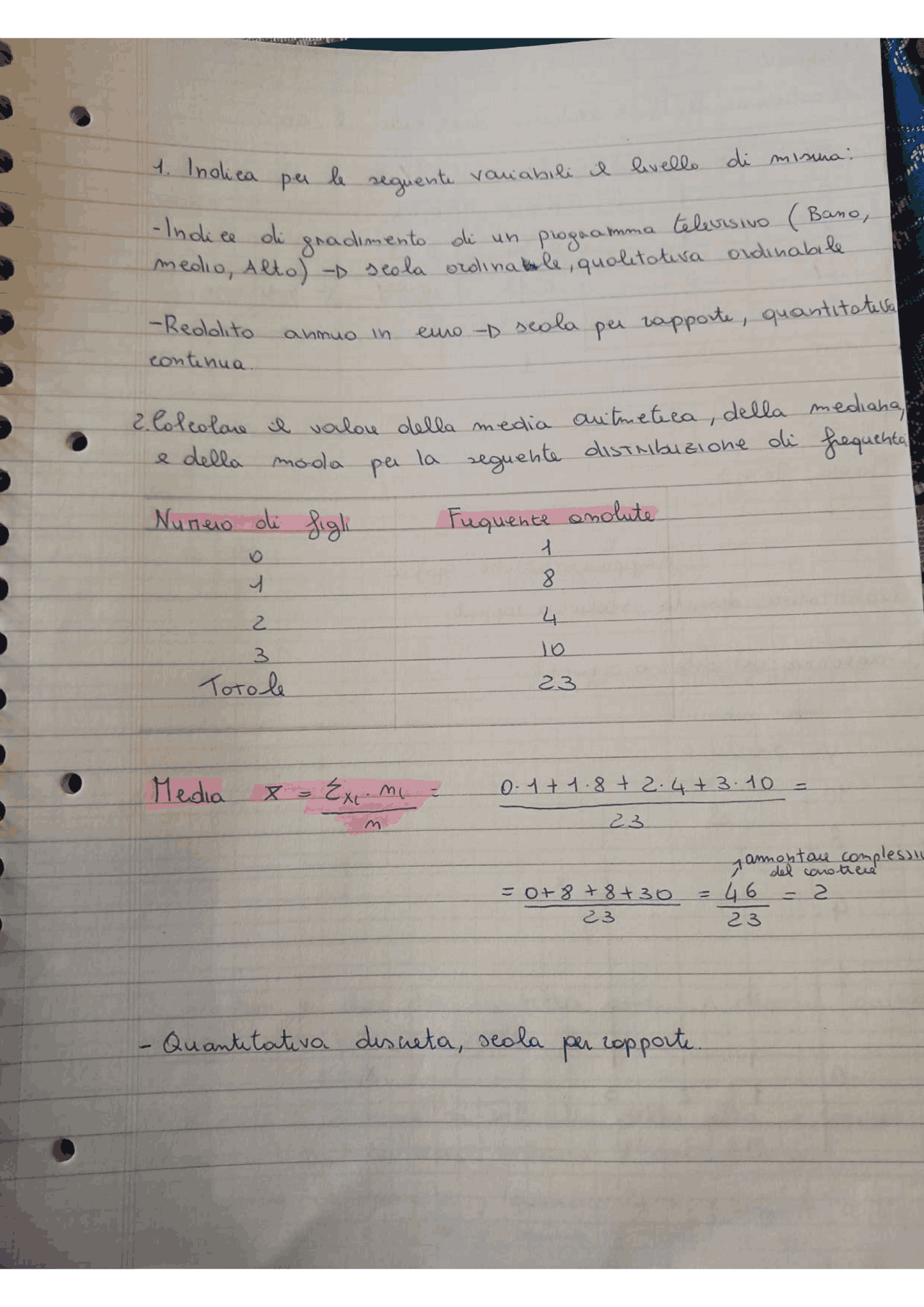 Esercizi Di Statistica Con Spisgazione Docsity