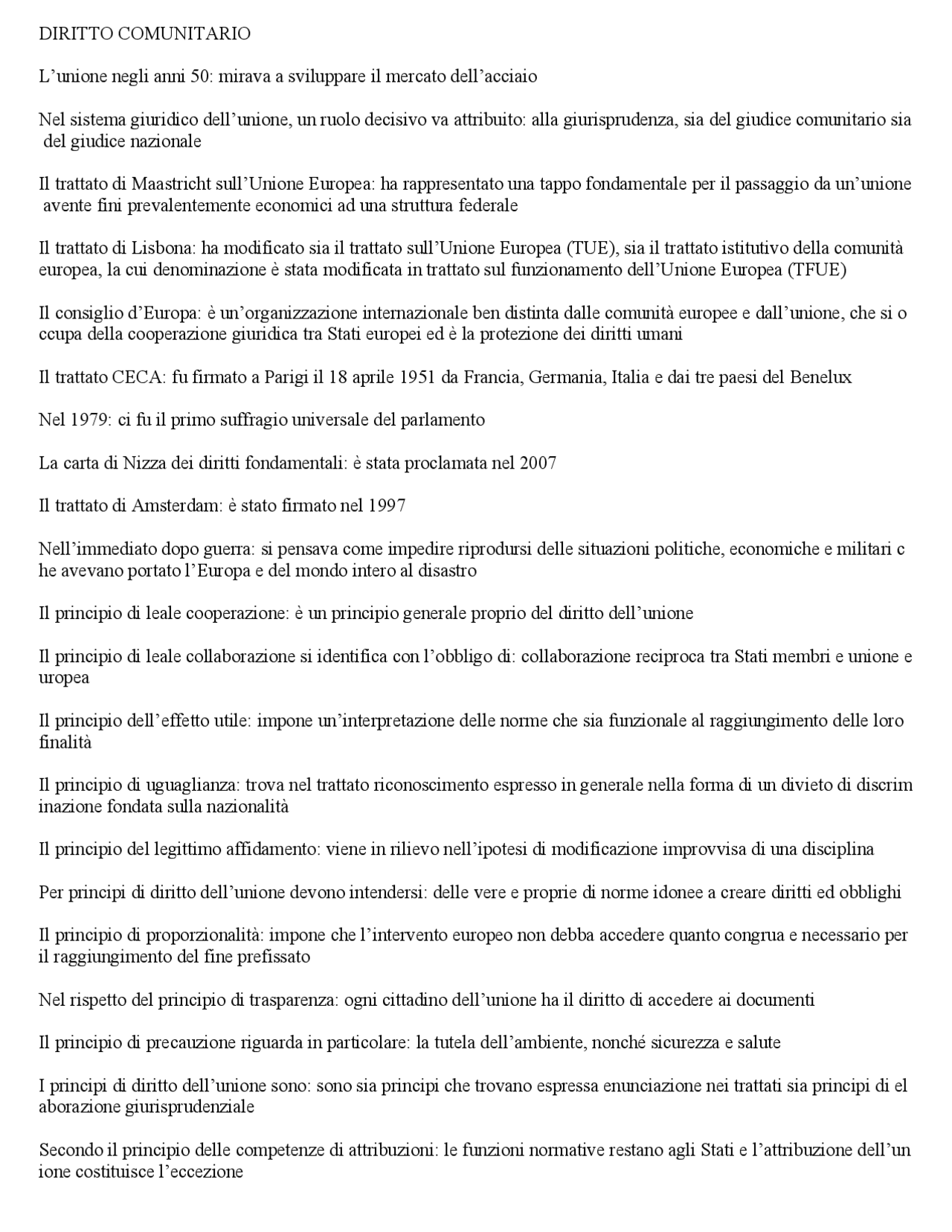 Paniere esame Diritto comunitario - Docsity