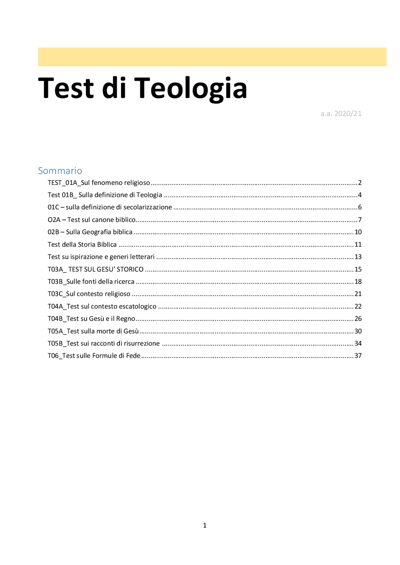 Teologia Risposte Ai Test Docsity