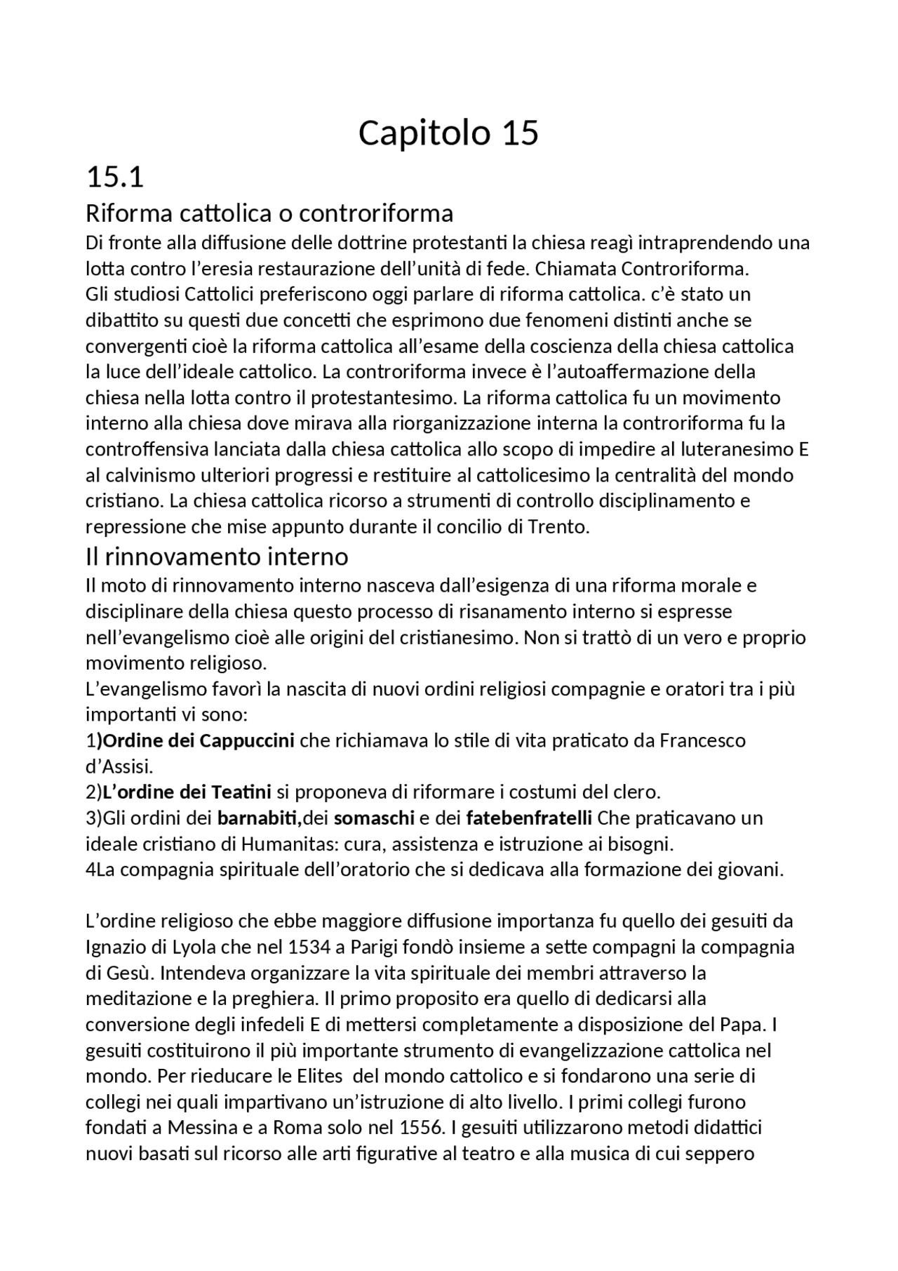 Riforma E Controriforma Docsity