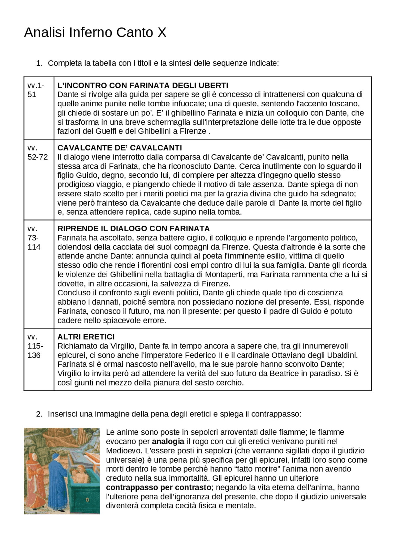 Analisi canto 10 inferno - Docsity