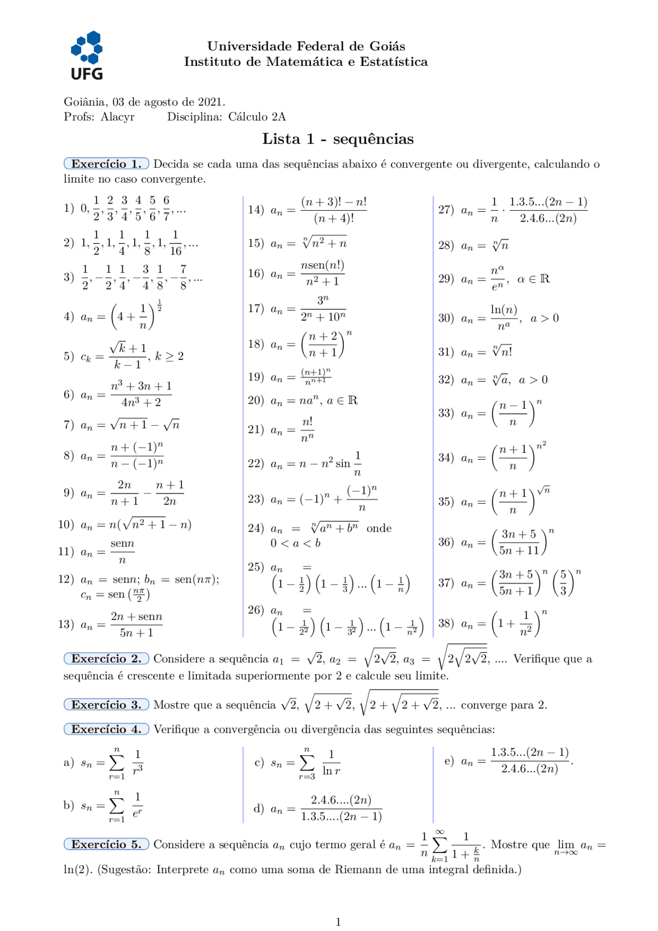 Lista De Exercícios Cálculo 3 Prof Alacyr Docsity