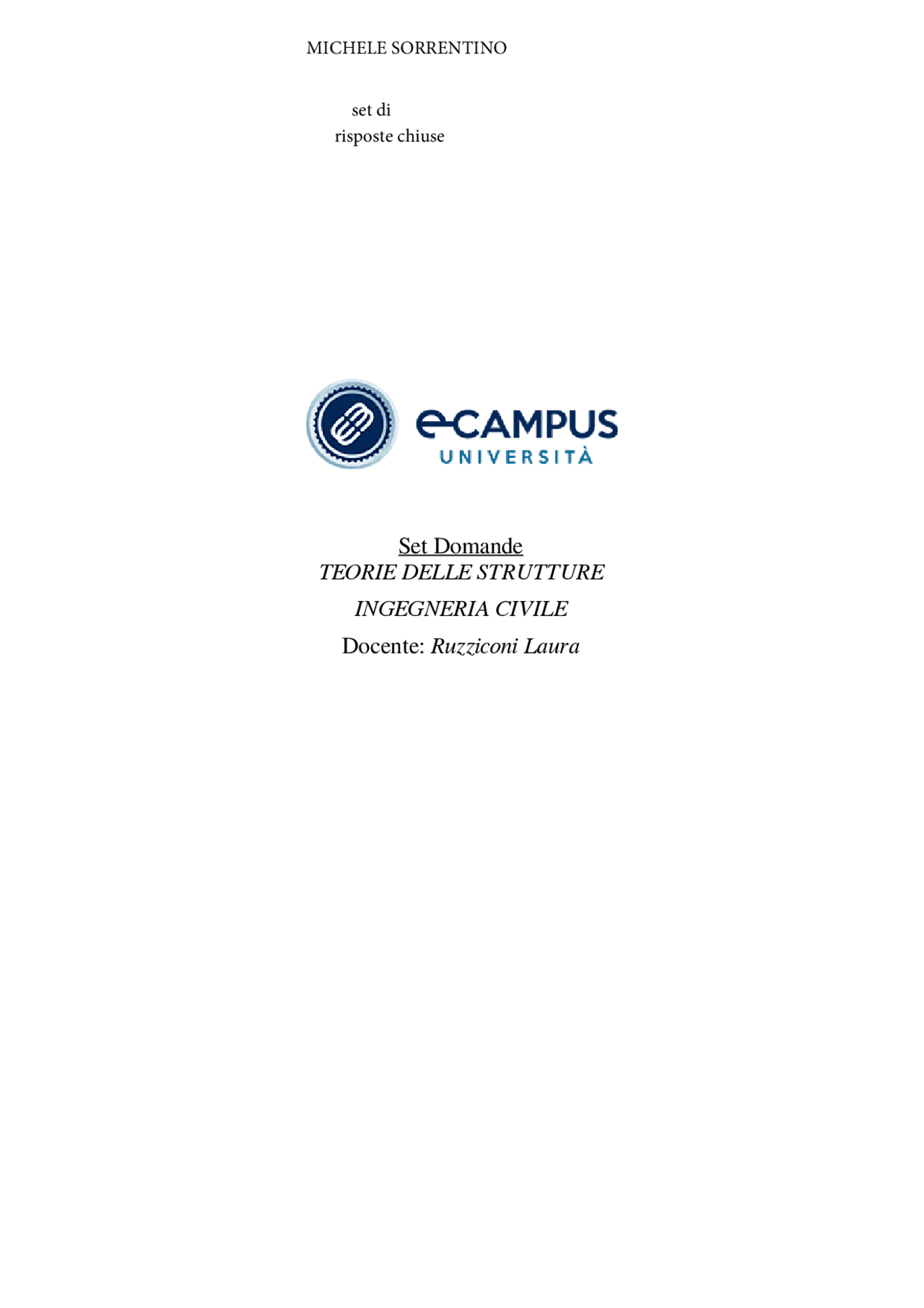 Paniere Teoria Delle Strutture Risposte Chiuse Di Ecampus Docsity