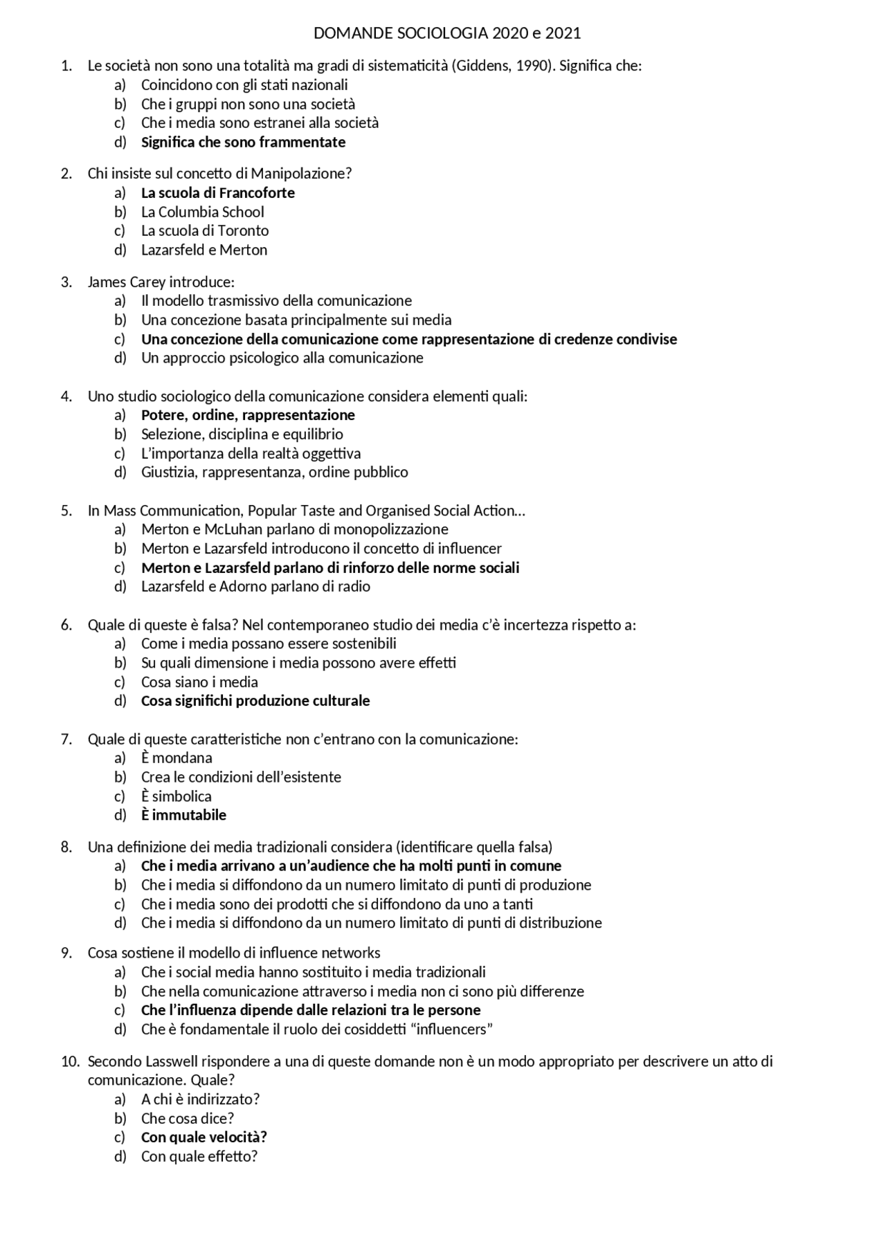 Domande Esame Sociologia Della Comunicazione Unimi 20202021