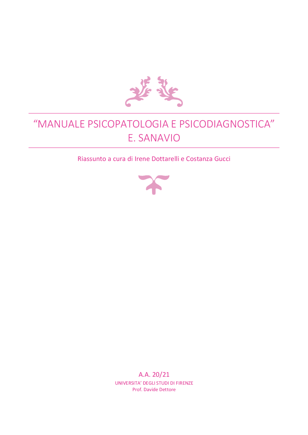 Riassunto Libro Elementi Di Psicopatologia Docsity