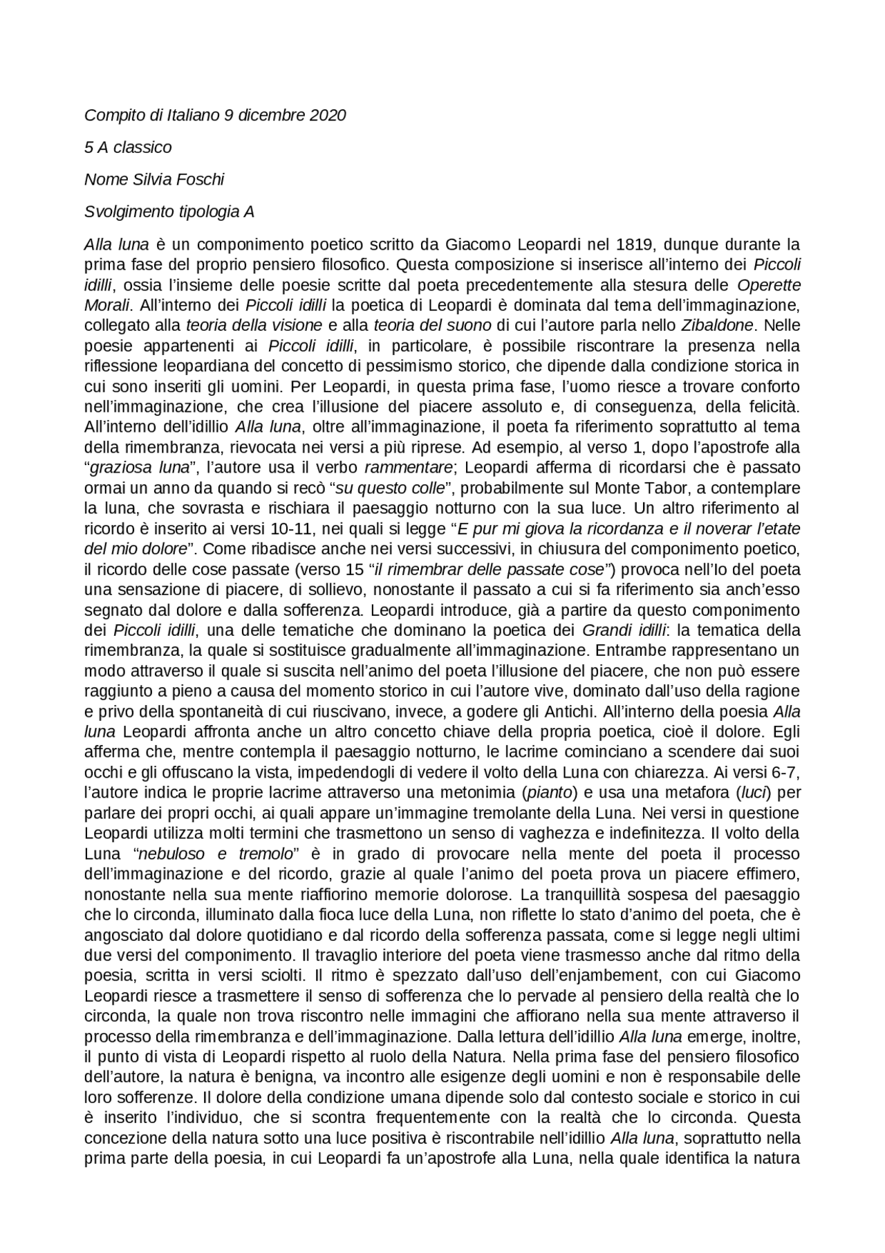 Analisi Del Testo Alla Luna Di Leopardi Docsity