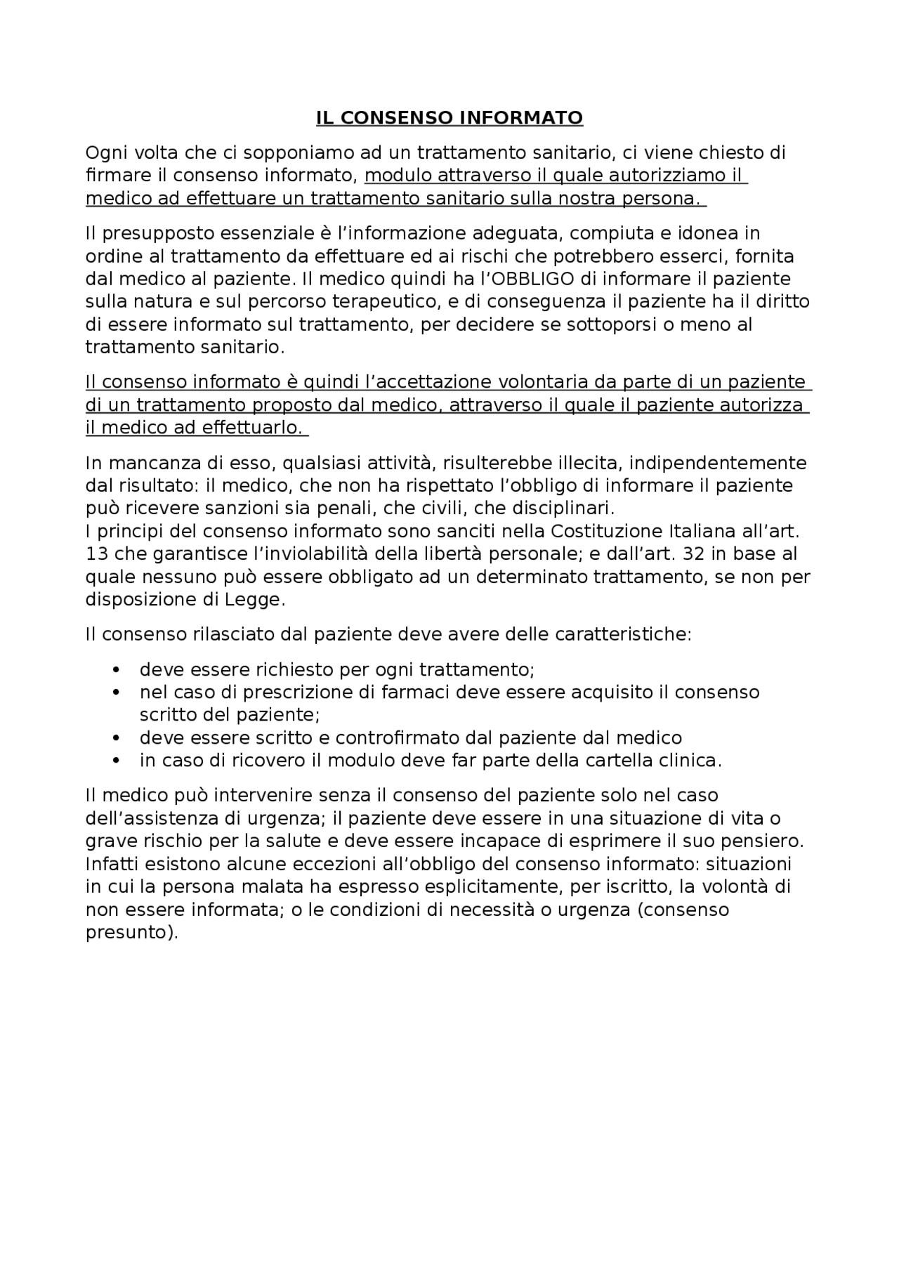 Consenso Informato Diritto Appunti Docsity