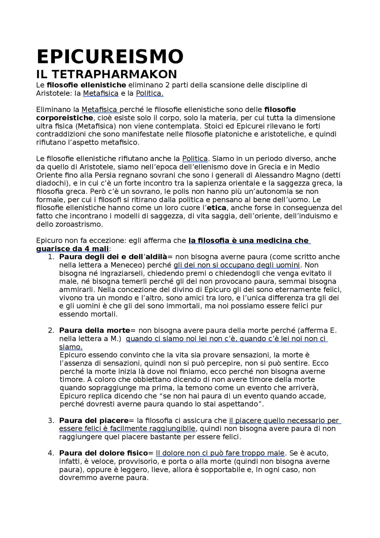 Epicureismo Appunti Divisi In Punti Docsity