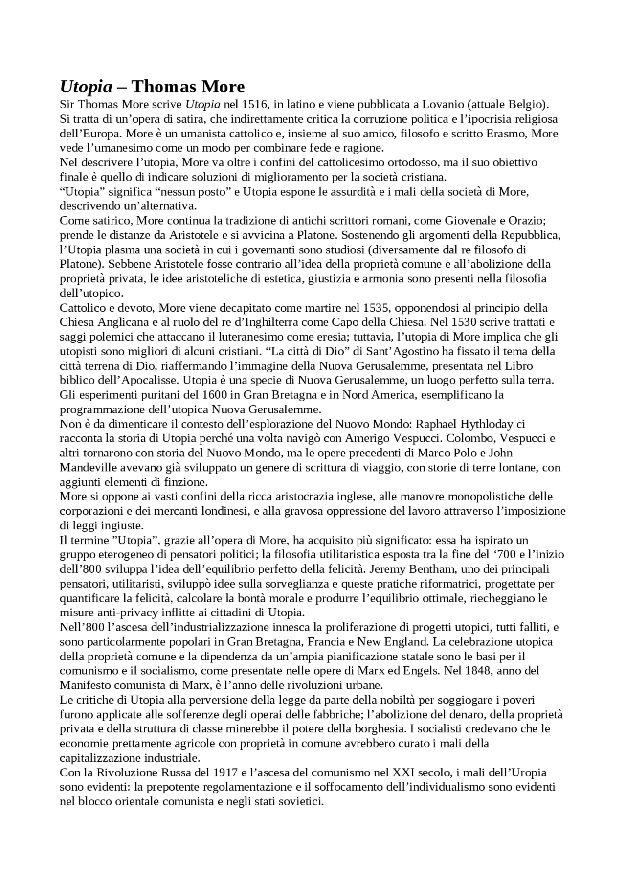 Utopia Thomas More Docsity