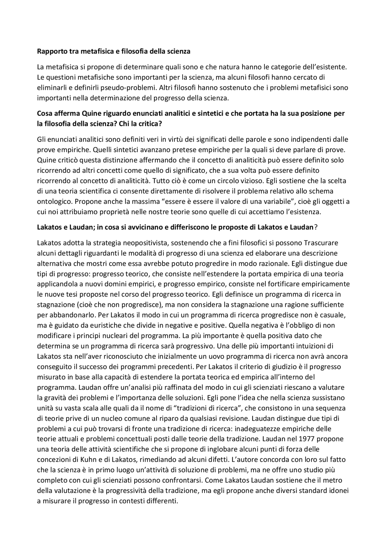 Filosofia Della Scienza E Scienze Cognitive Docsity