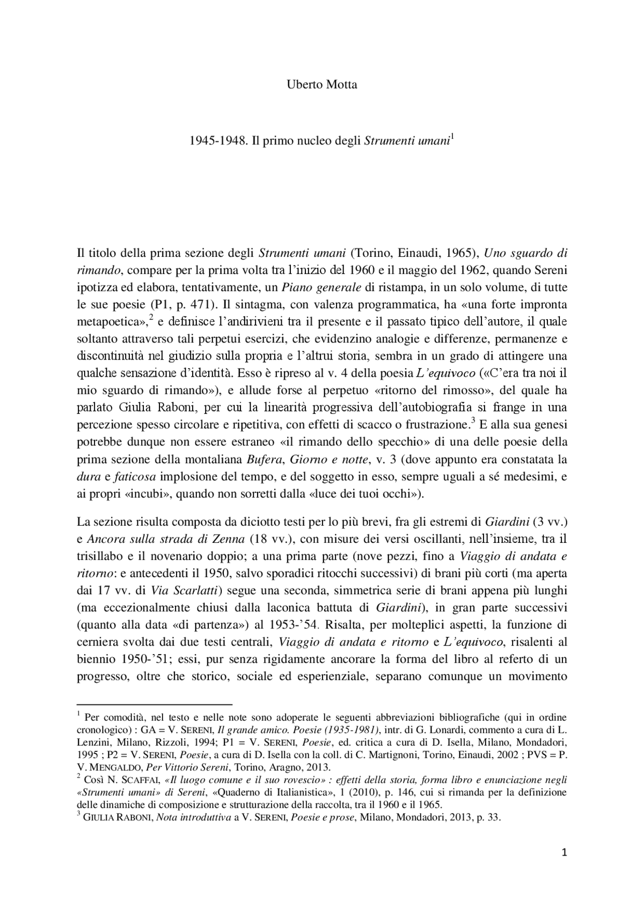 Motta Su Gli Strumenti Umani Di Sereni Docsity