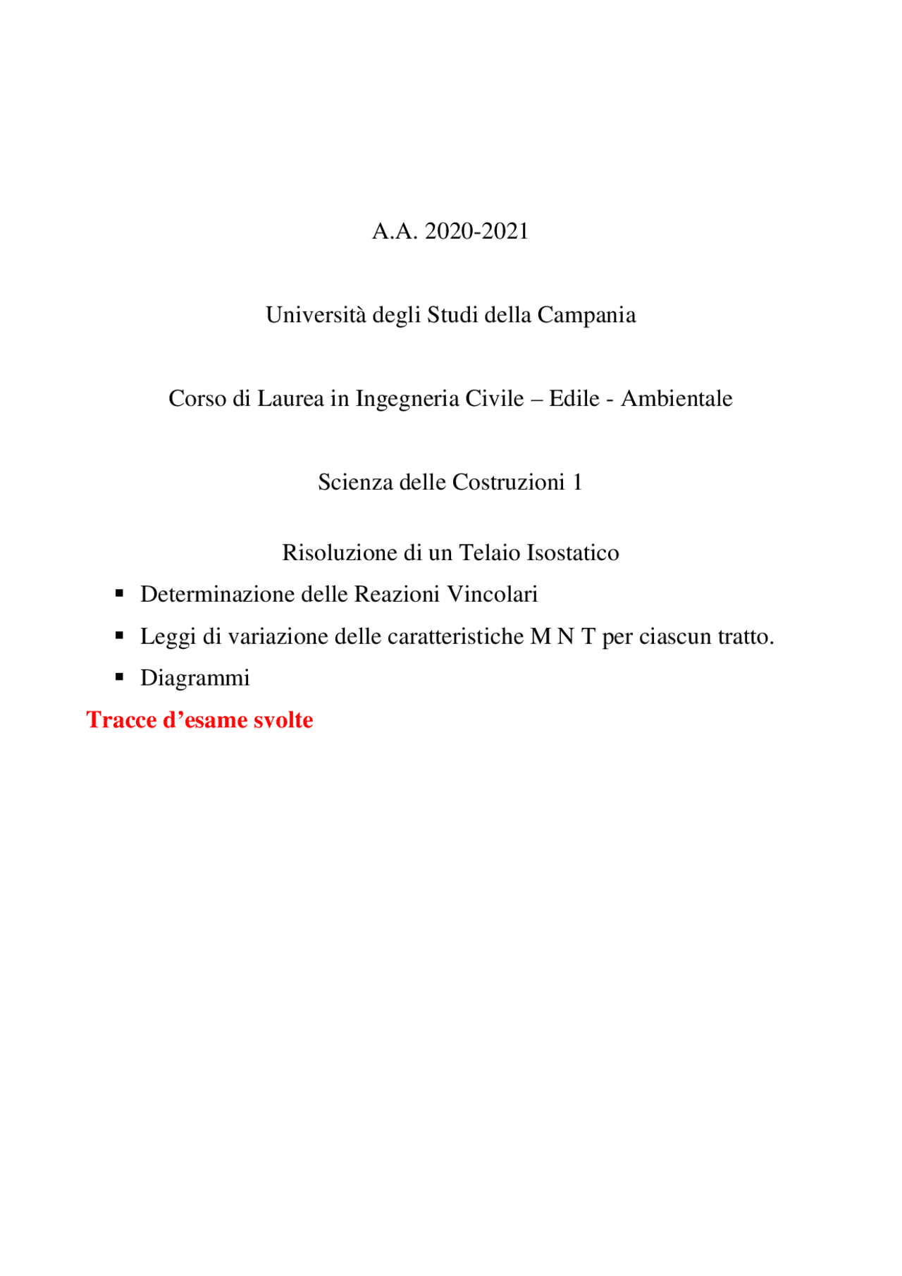 Scienza Delle Costruzioni Prove Desame Svolte Docsity