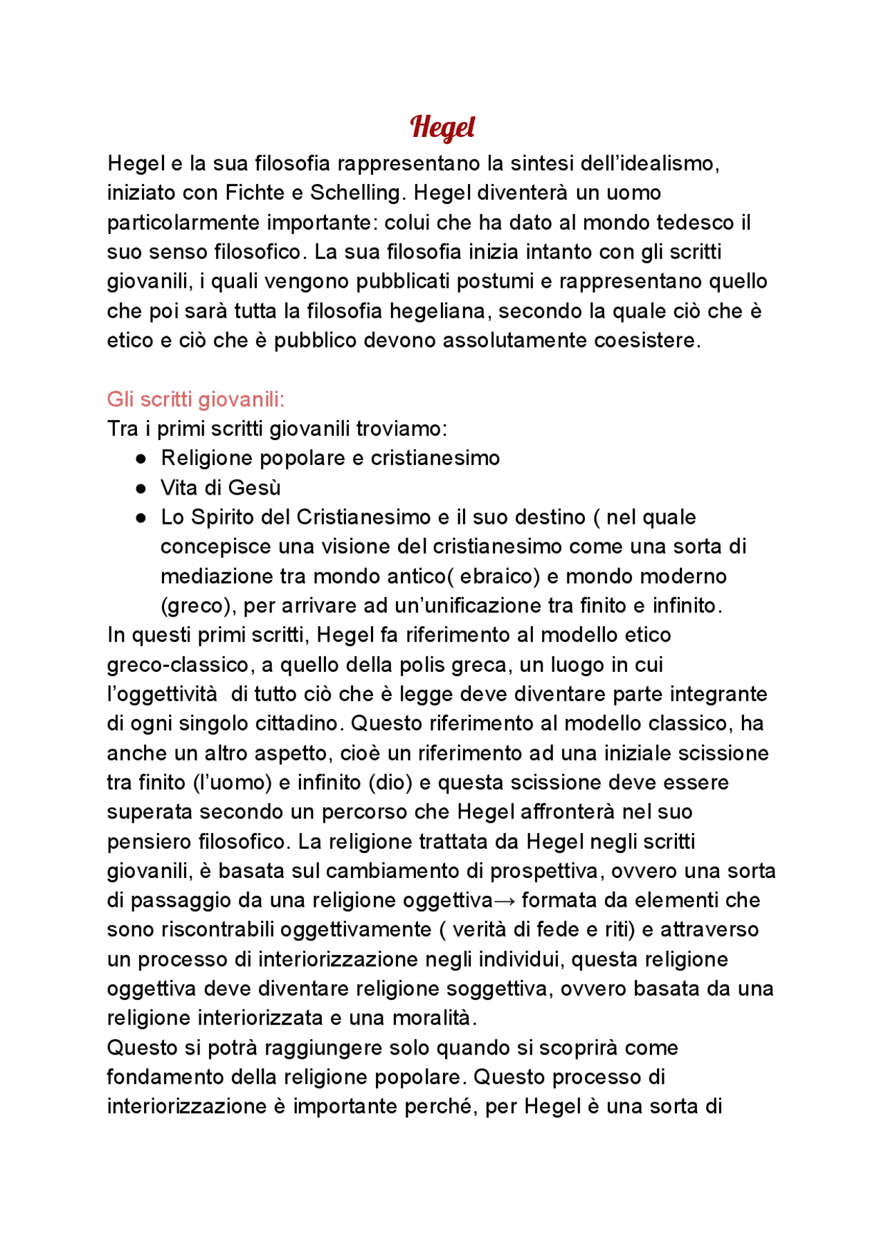 La vita, le opere e il pensiero di Hegel - Docsity