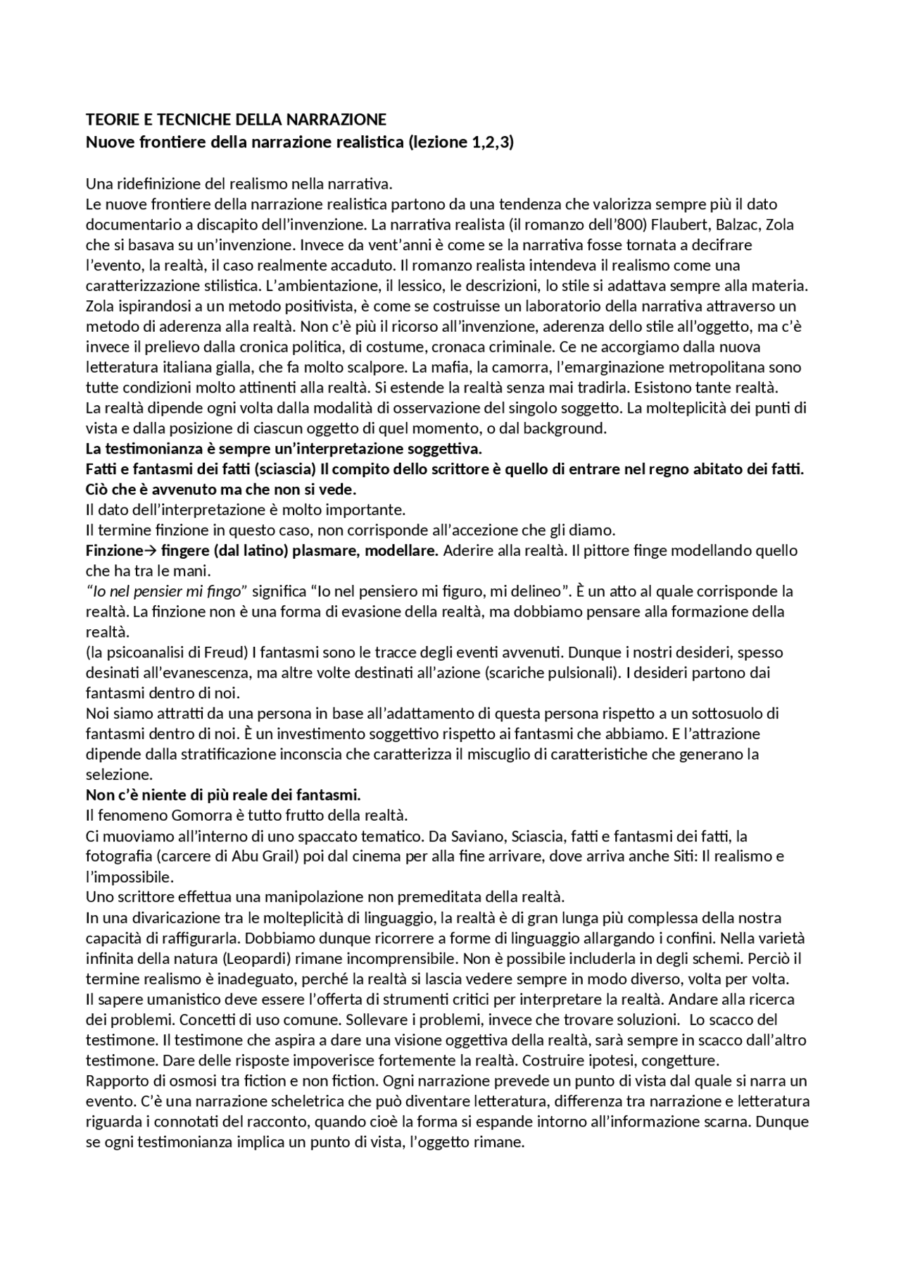 Appunti Teorie E Tecniche Della Narrazione Docsity