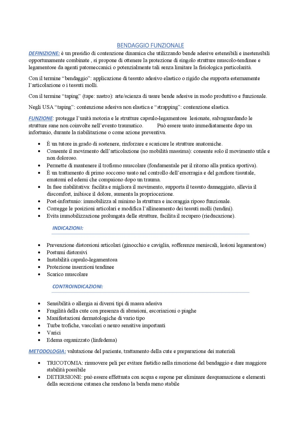 Bendaggio Funzionale Base Esame Da 4 Cfu Docsity