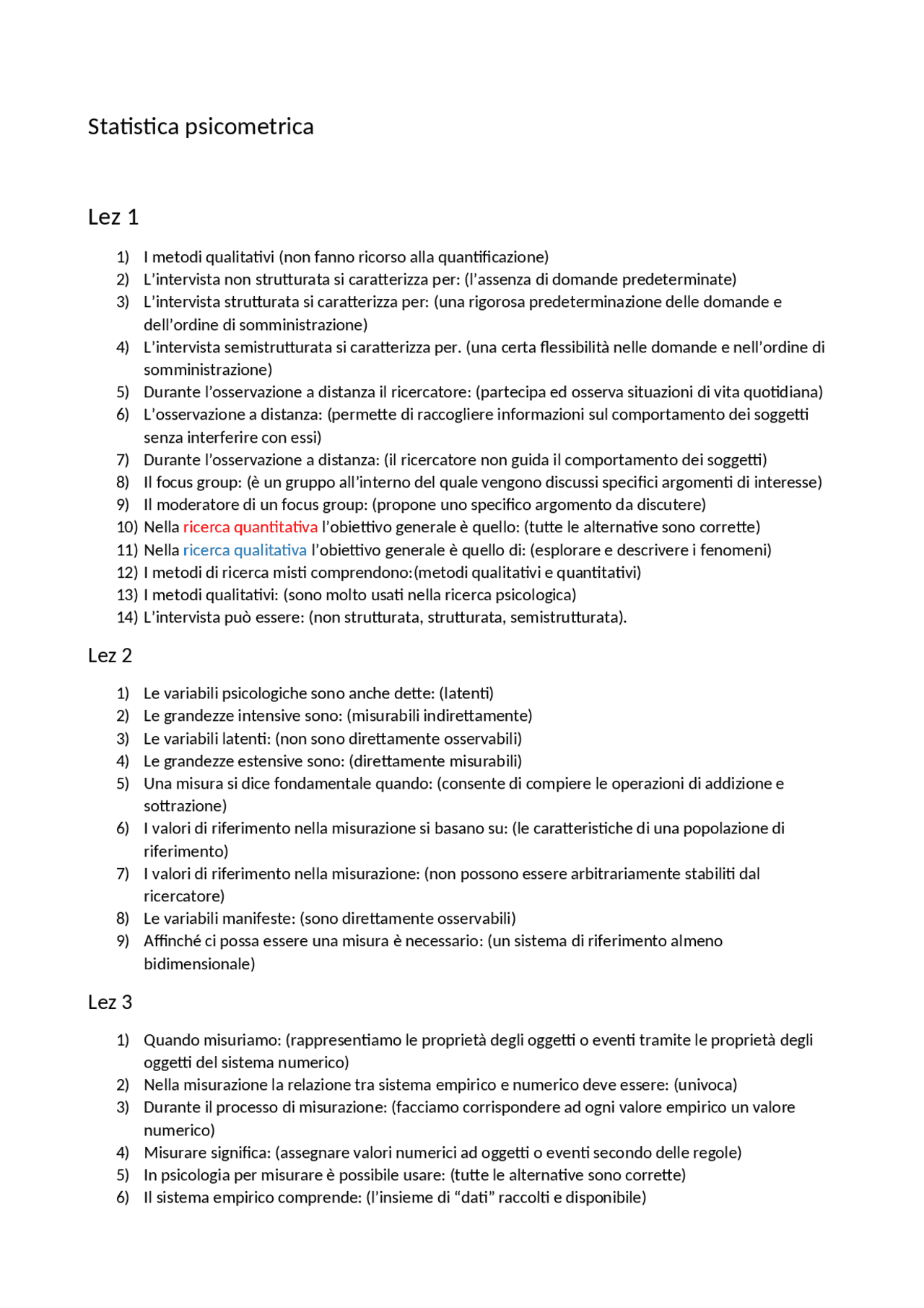 Statistica Psicometrica Docsity