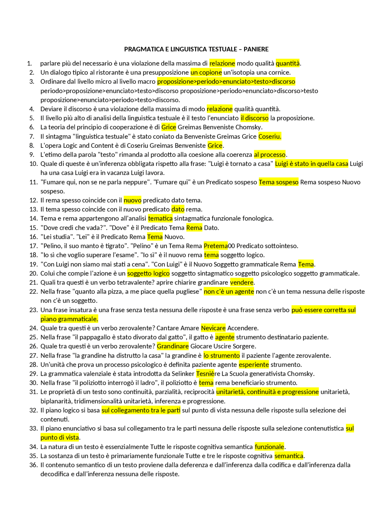 Pragmatica E Linguistica Testuale Panieri Di Linguistica Docsity