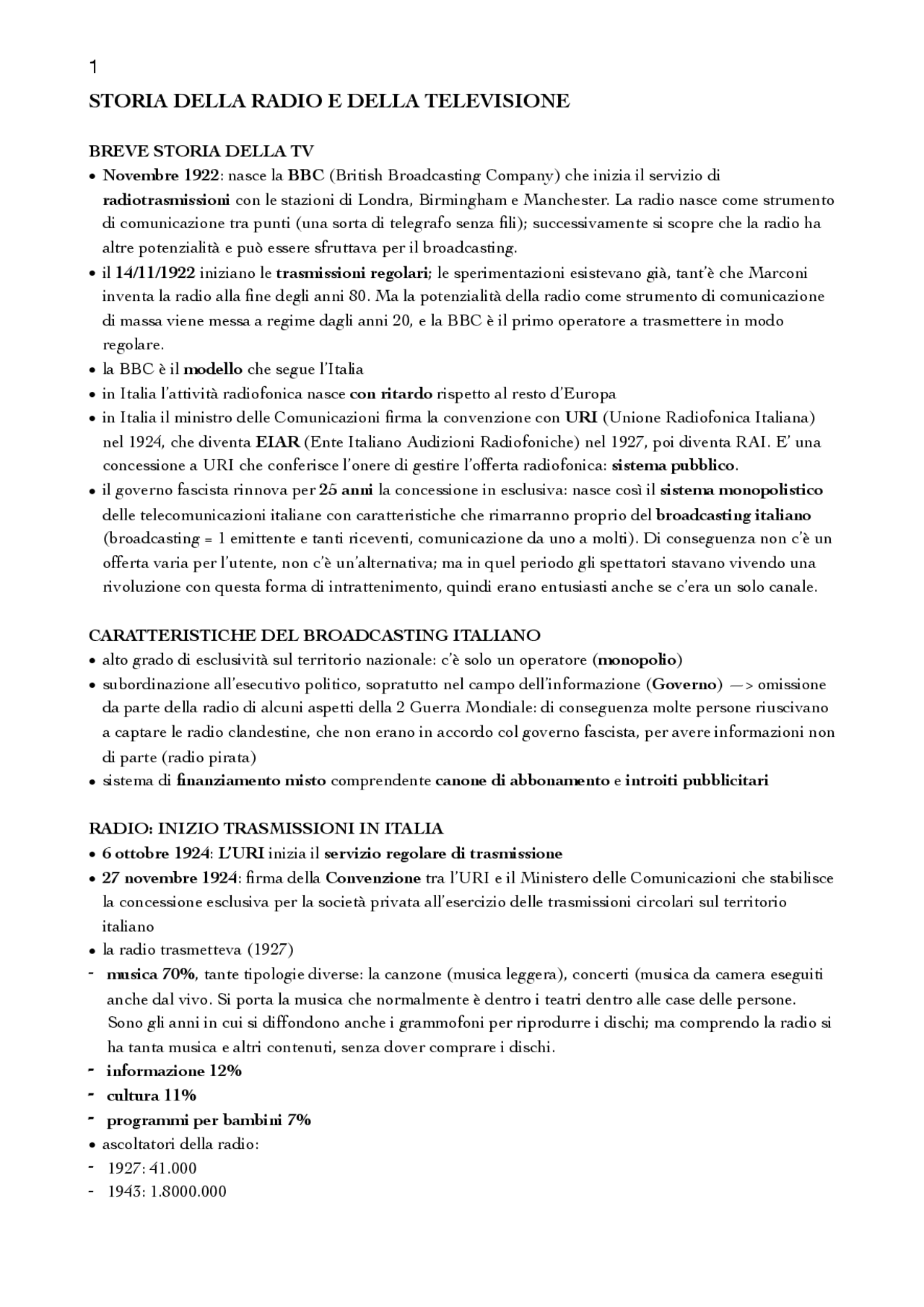 Appunti Primo Modulo Storia Della Radio E Della Tv Docsity