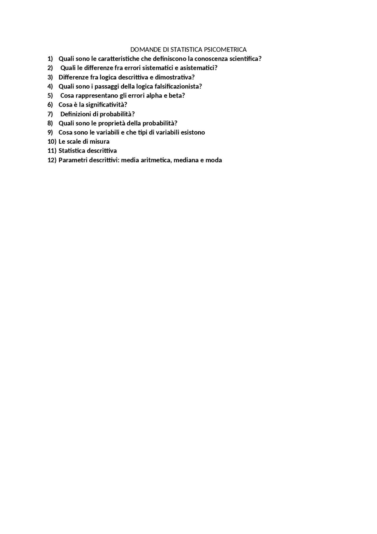 Statistica Psicometrica Riassunto Docsity