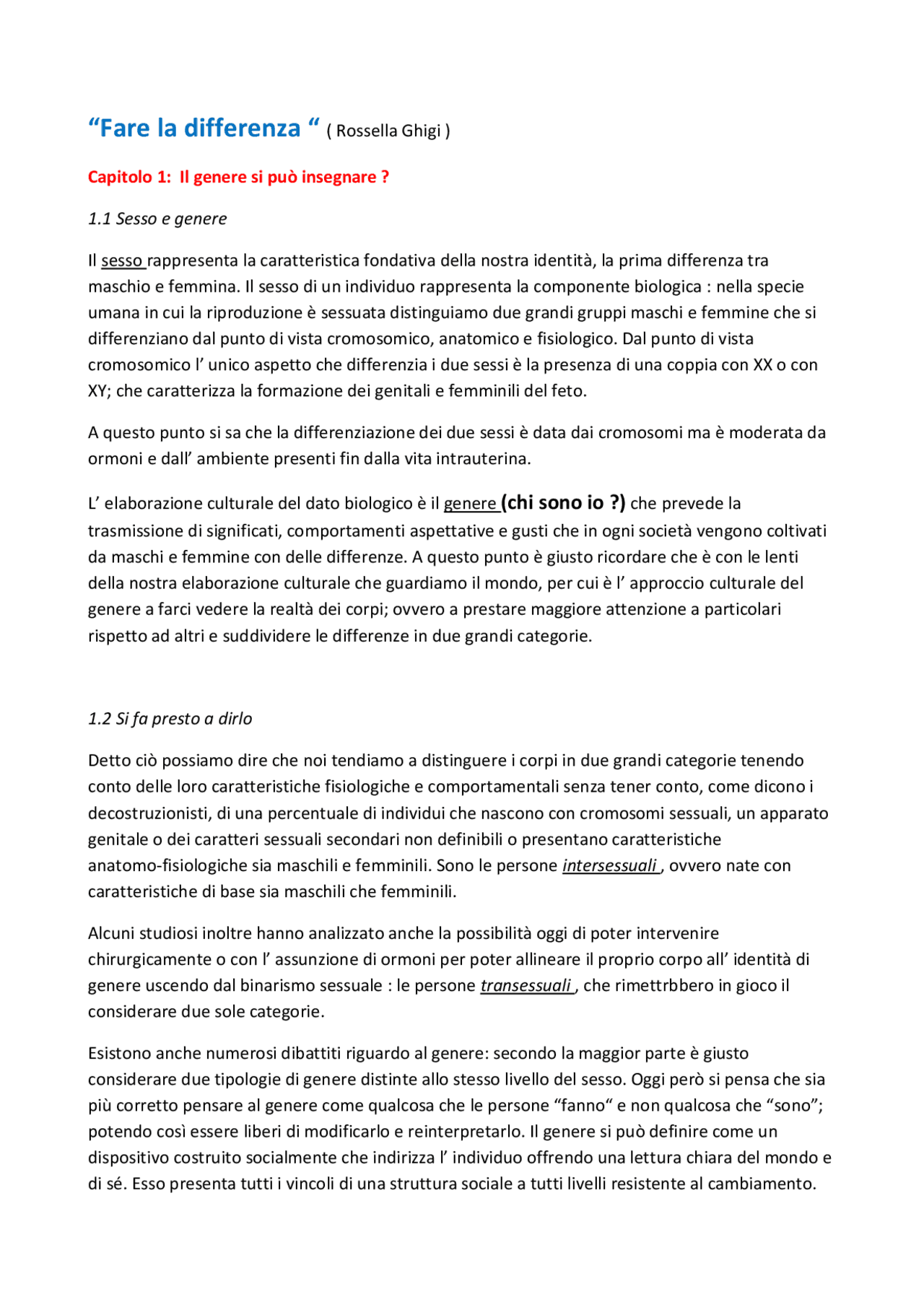 Sintesi Del Libro Fare La Differenza Docsity