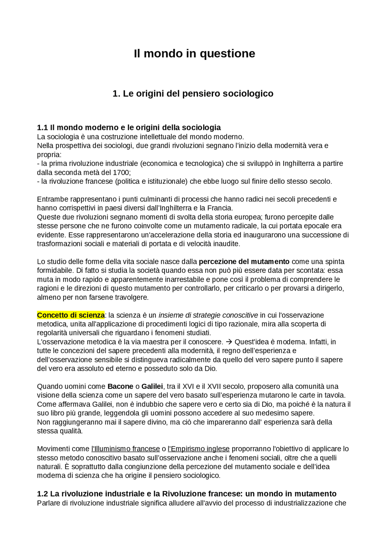 Riassunto Mondo In Questione Docsity