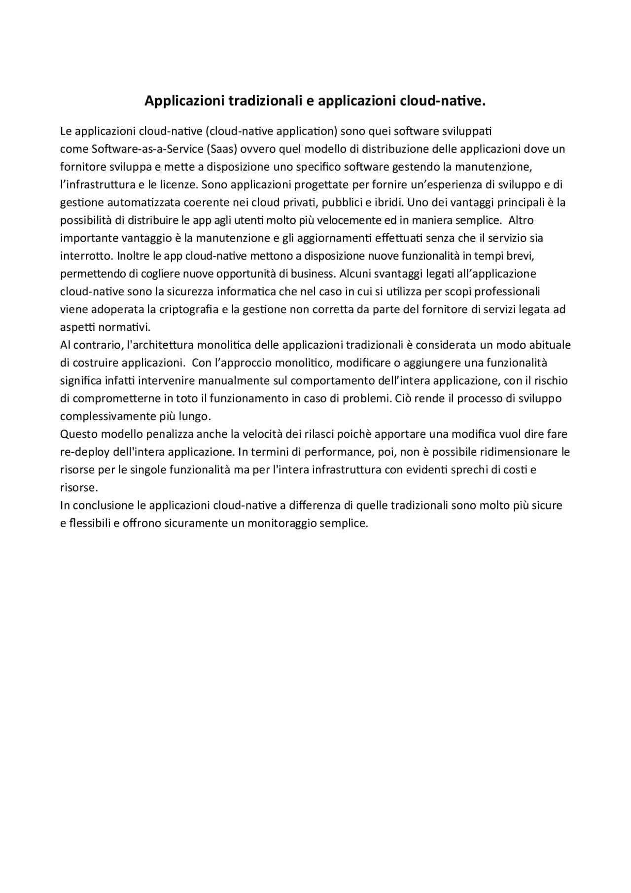 Applicazioni tradizionali e cloud native - Docsity