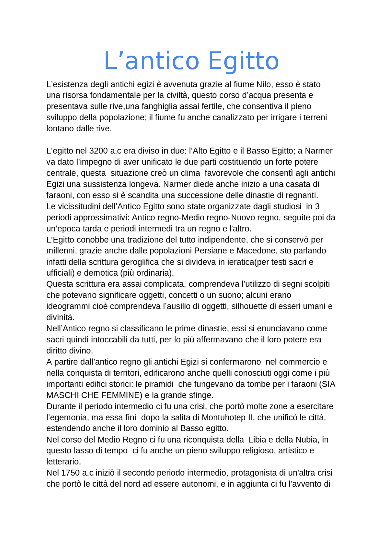 Gli egizi storia+ commento personale - Docsity