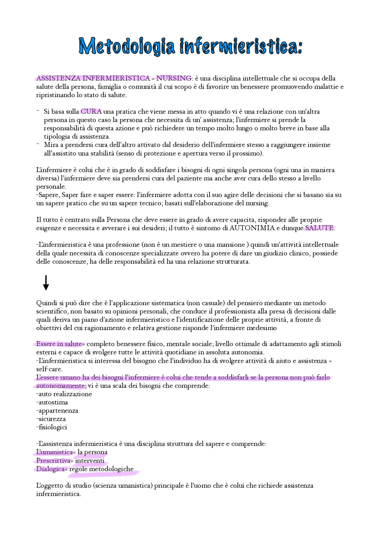 Metodologia Infermieristica Basì Dellassistenza Docsity