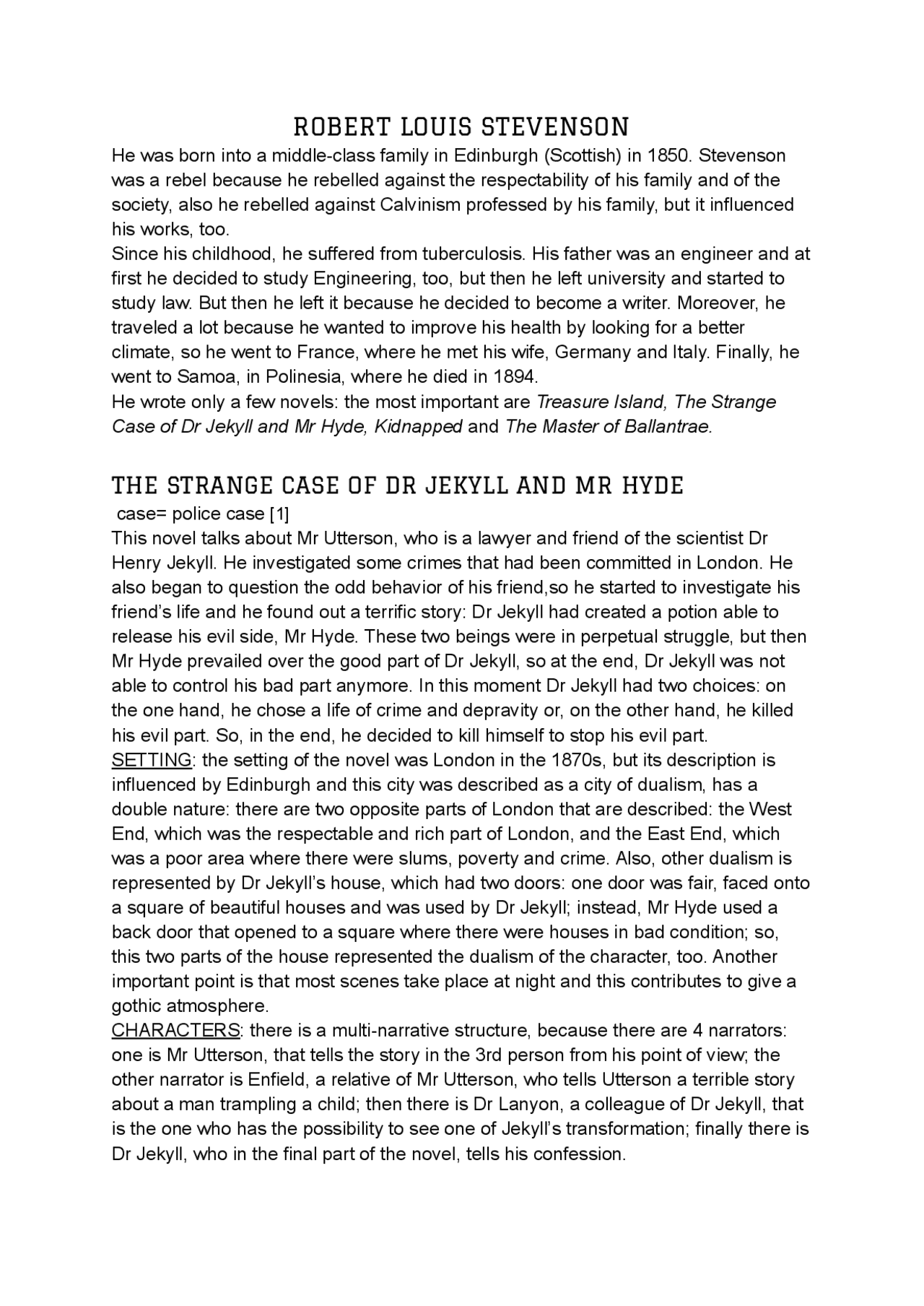 Robert Louis Stevenson The Strange Case Of Dr Jekyll And Mr Hyde Docsity