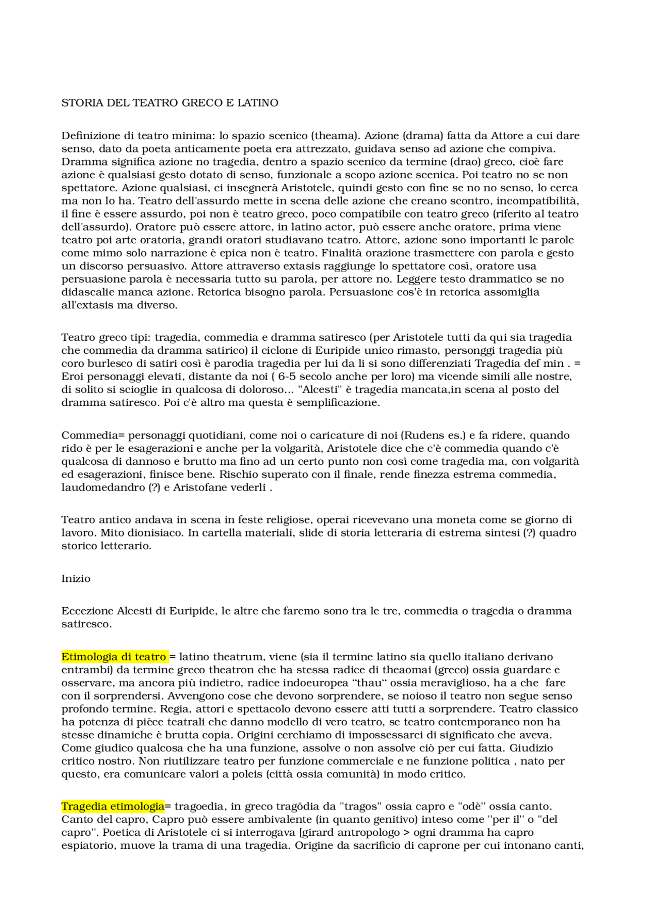 Appunti Per Storia Del Teatro Greco E Latino Docsity