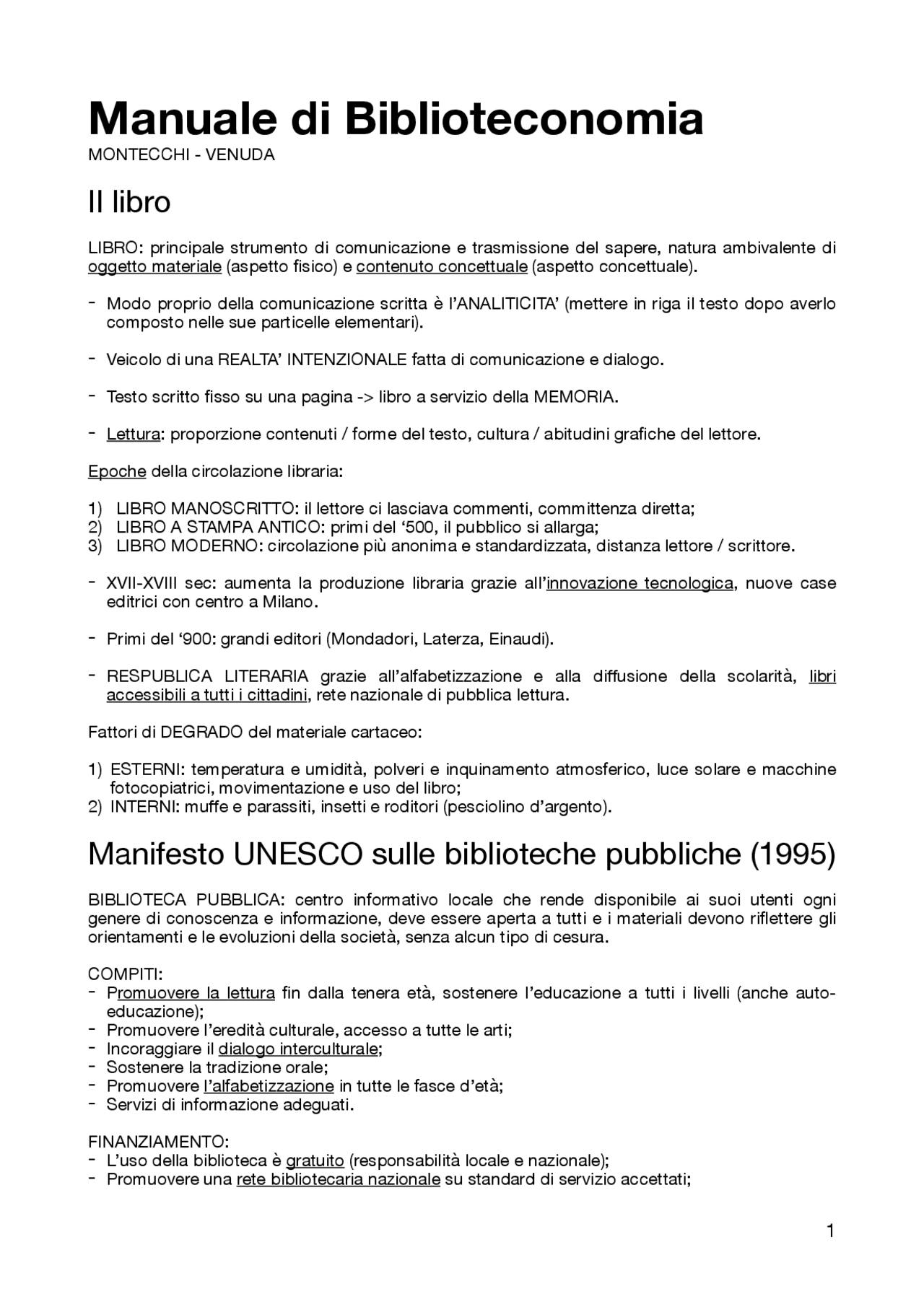 Riassunto Concetti Manuale Di Biblioteconomia Montecchivenuda Docsity