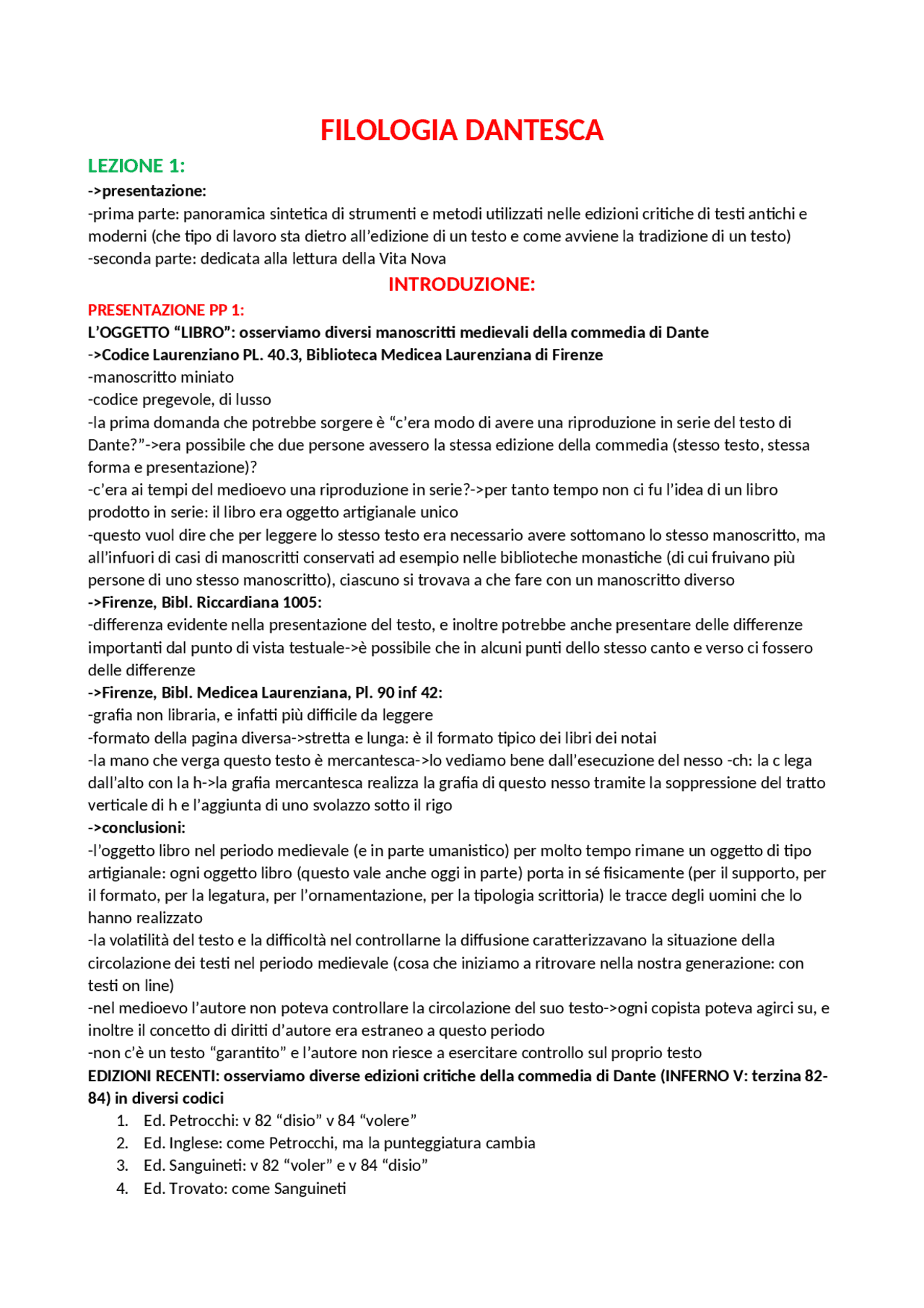 Appunti Di Filologia Dantesca Docsity