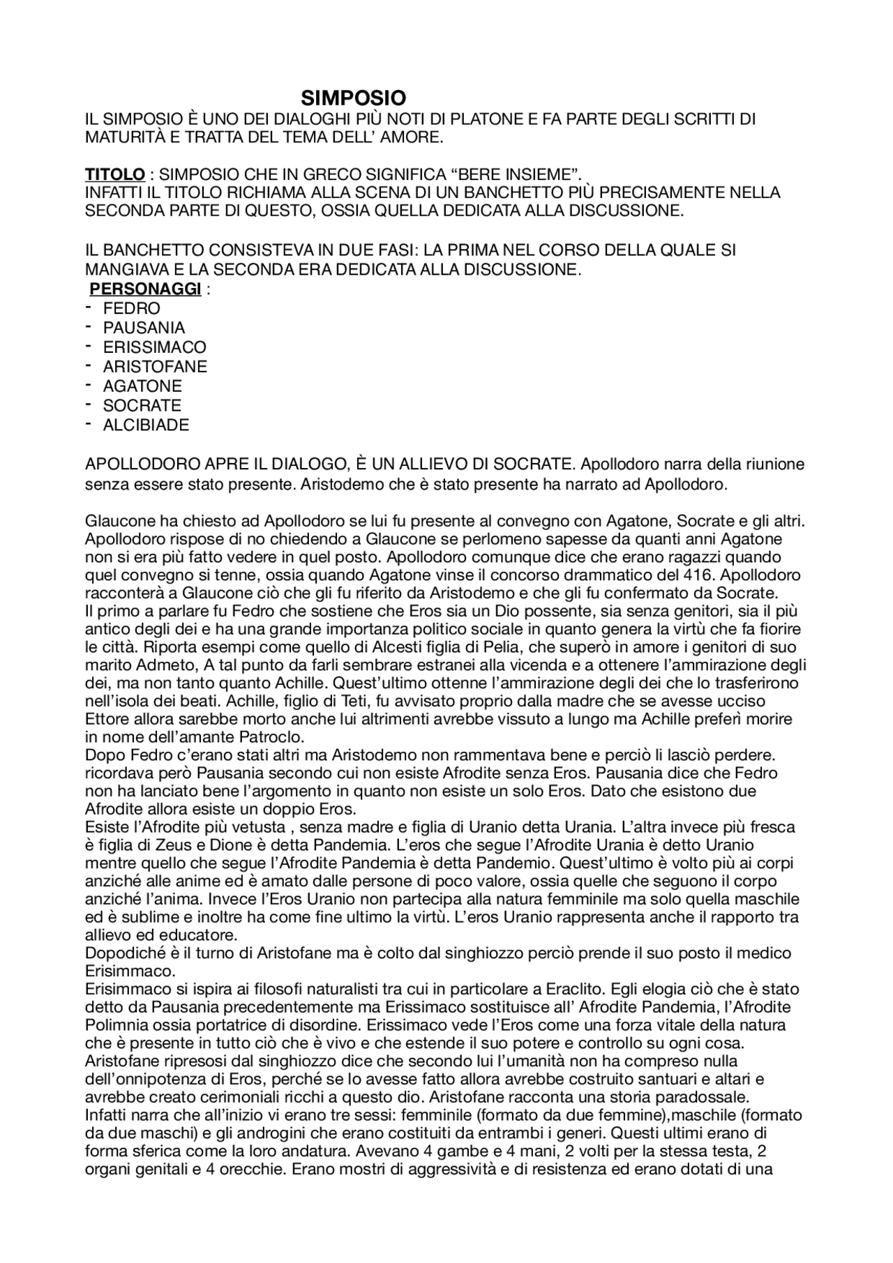 Riassunto Simposio Di Platone Appunti Di Filosofia Docsity
