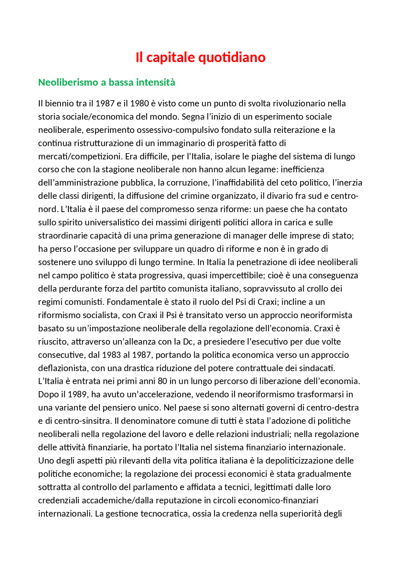 Il Capitale Quotidiano Riassunto Docsity
