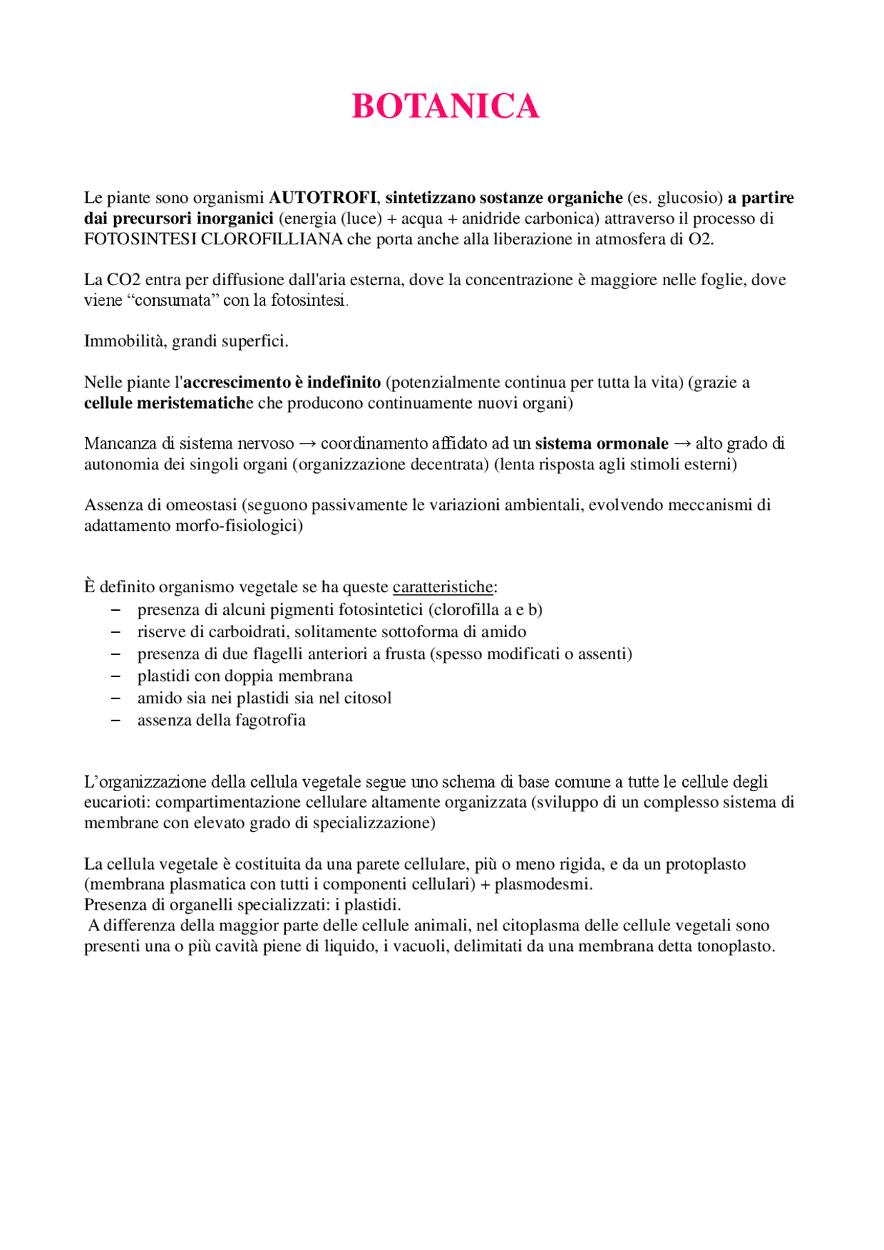 Riassunto Di Botanica Unipv Docsity