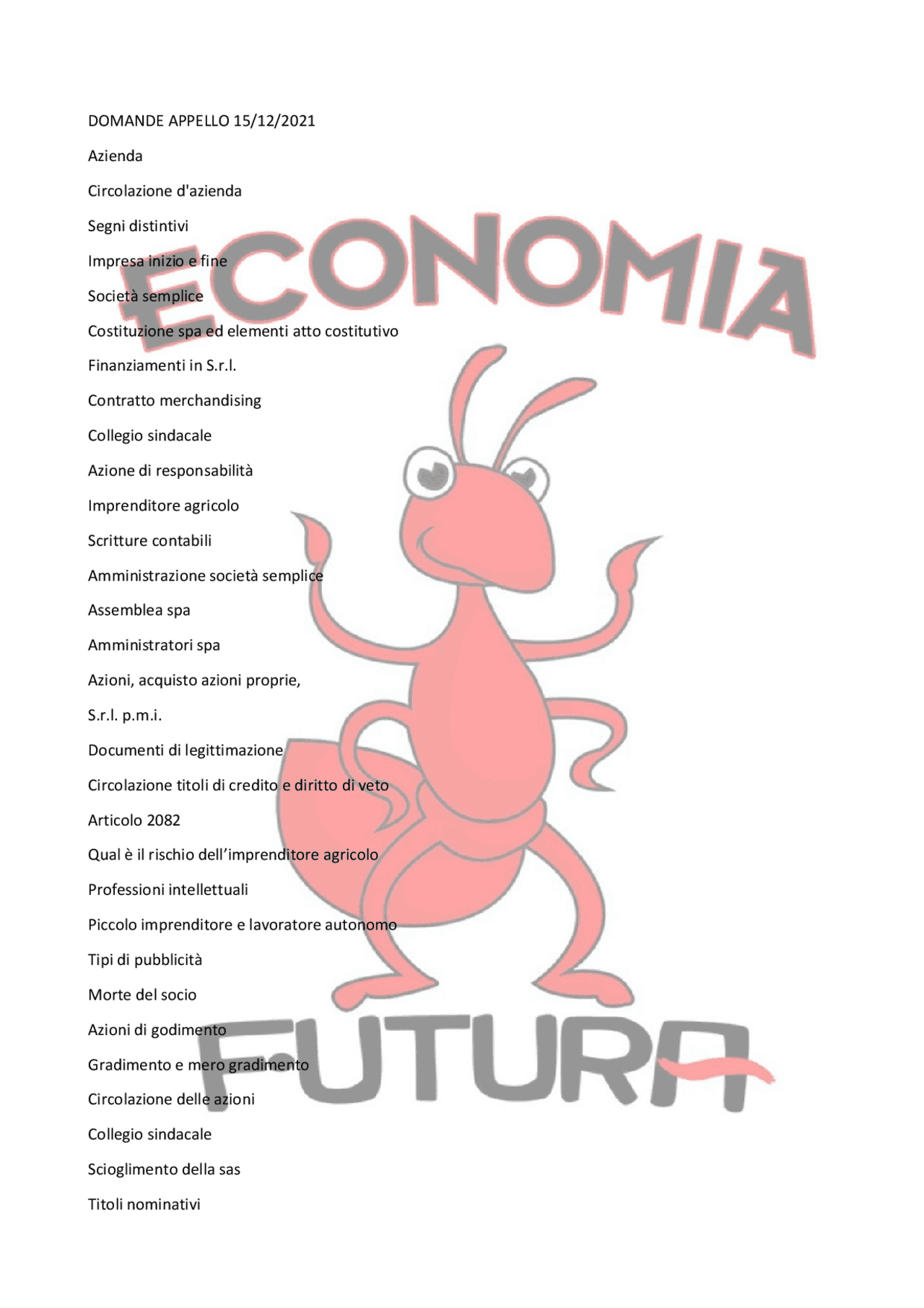 Domande Frequenti Diritto Commerciale Docsity