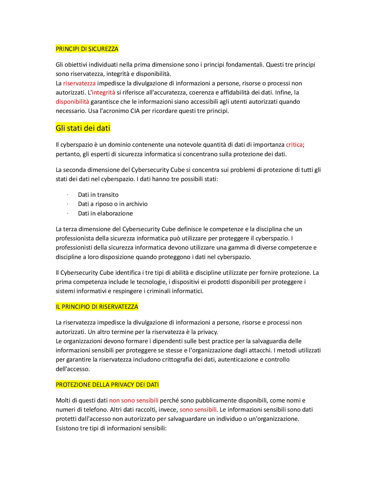Cybersecurity Privacyappunti Docsity
