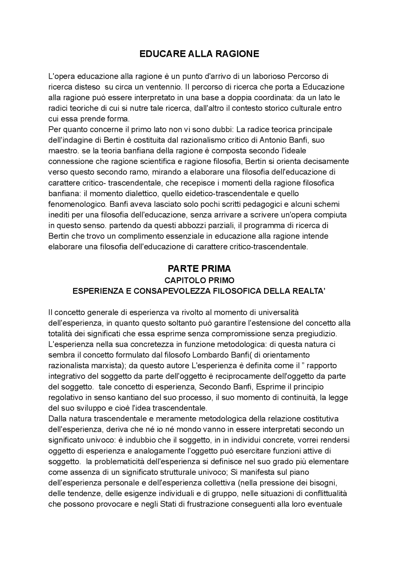 Riassunto Educare Alla Ragione Docsity