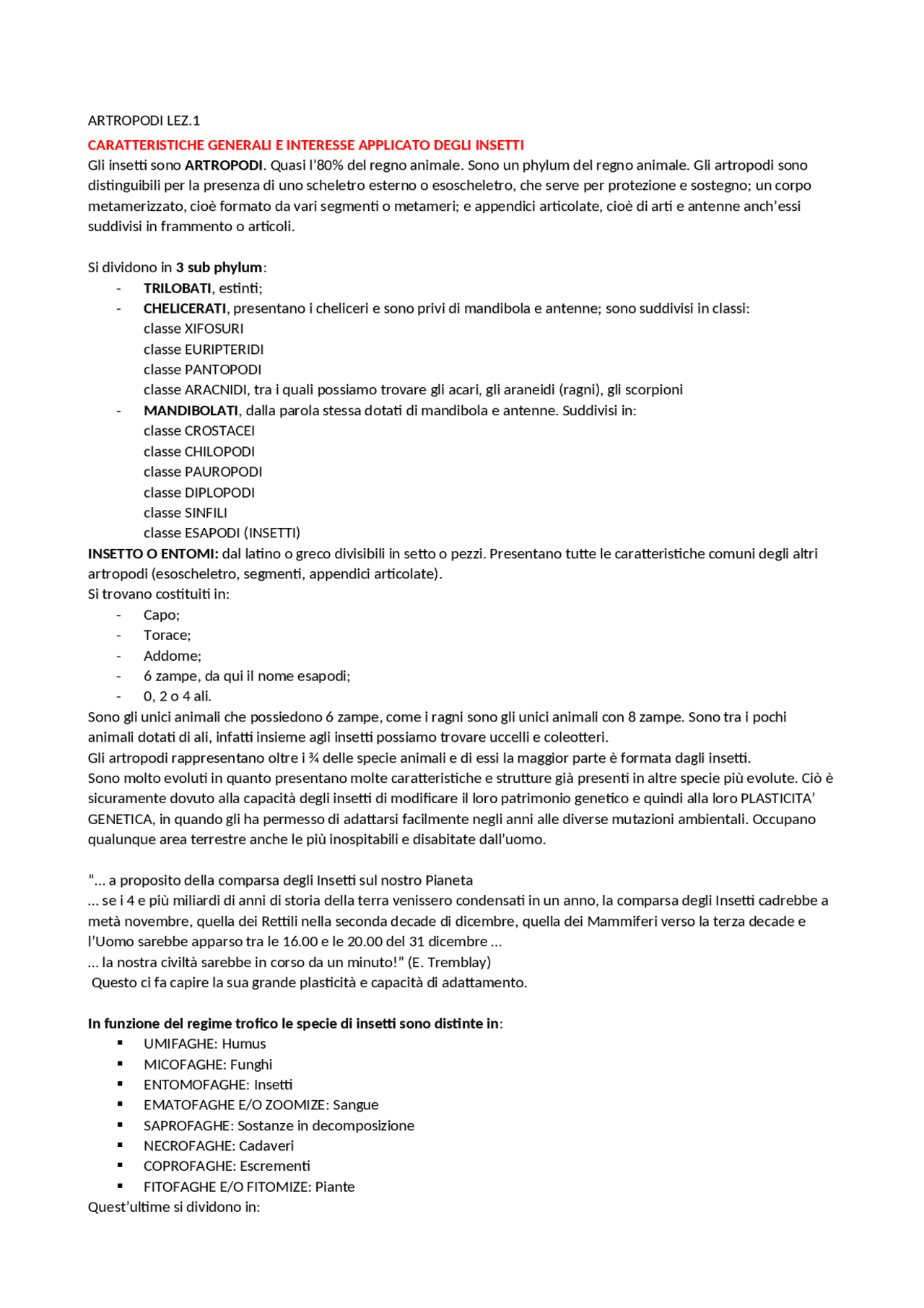 Artropodi e anatomia degli insetti - Docsity